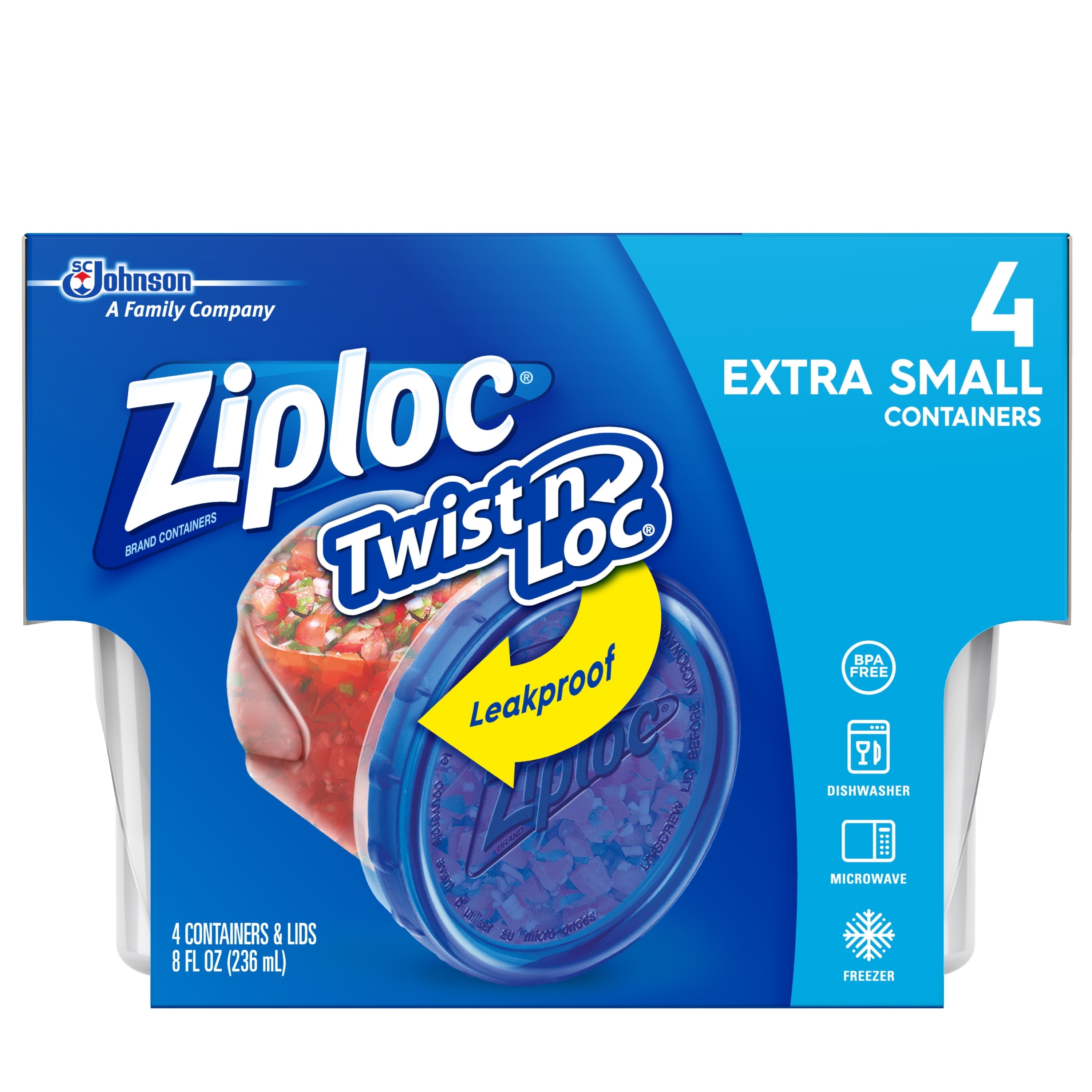 Ziploc 4 CT Round Twist 'N Loc, 8oz Leakproof Seal for Food Storage ...