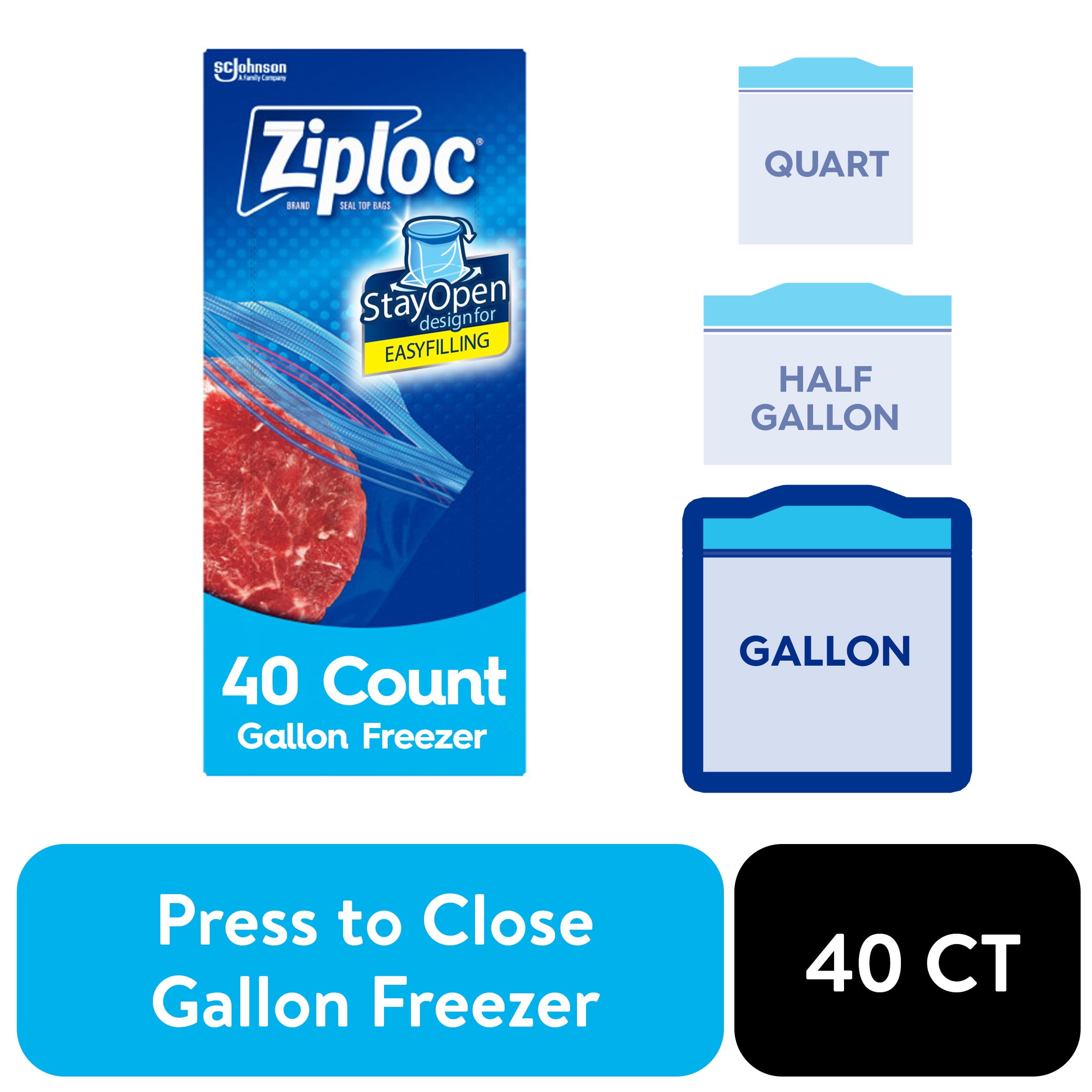 Ziploc Brand Freezer Bags, with Grip 'n Seal Technology, Gallon, 40 Count - Walmart Business ...