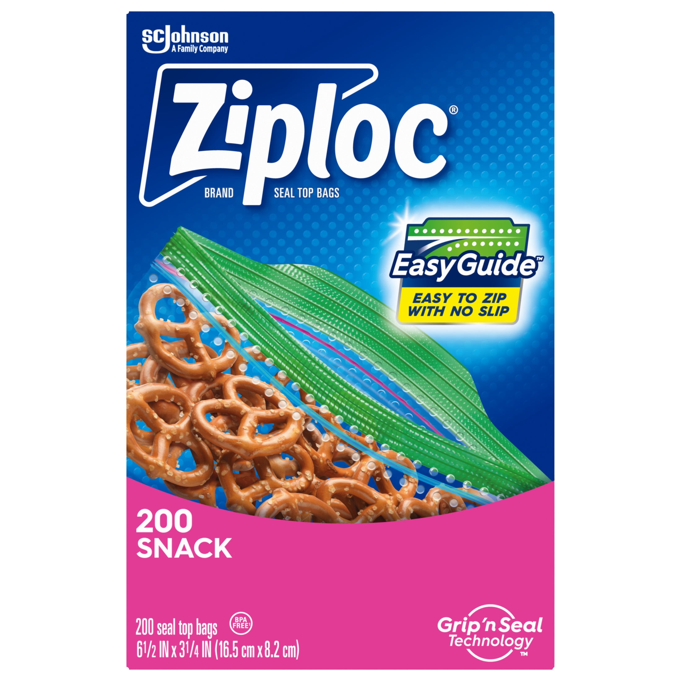 Ziploc® Brand Snack Bags with EasyGuide™ Texture, Grip 'n Seal ...