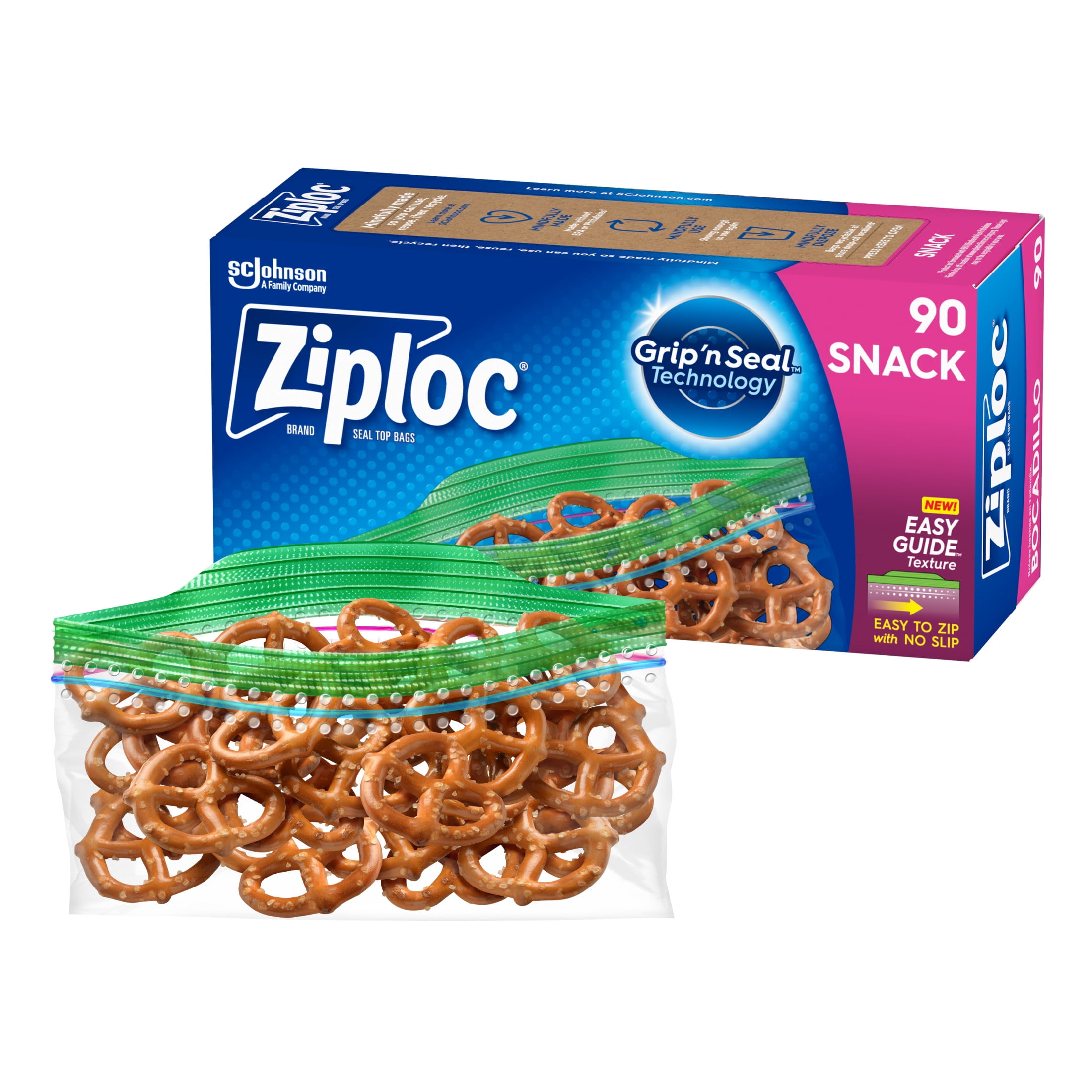 Ziploc® Brand Snack Bags with New EasyGuide™ Texture, Snack Sized Bags, 90 Count - Walmart.com