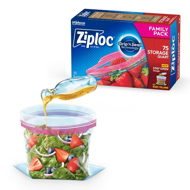 Ziploc® Brand Storage Bags with New Stay Open Design, Quart, 75 Count ...