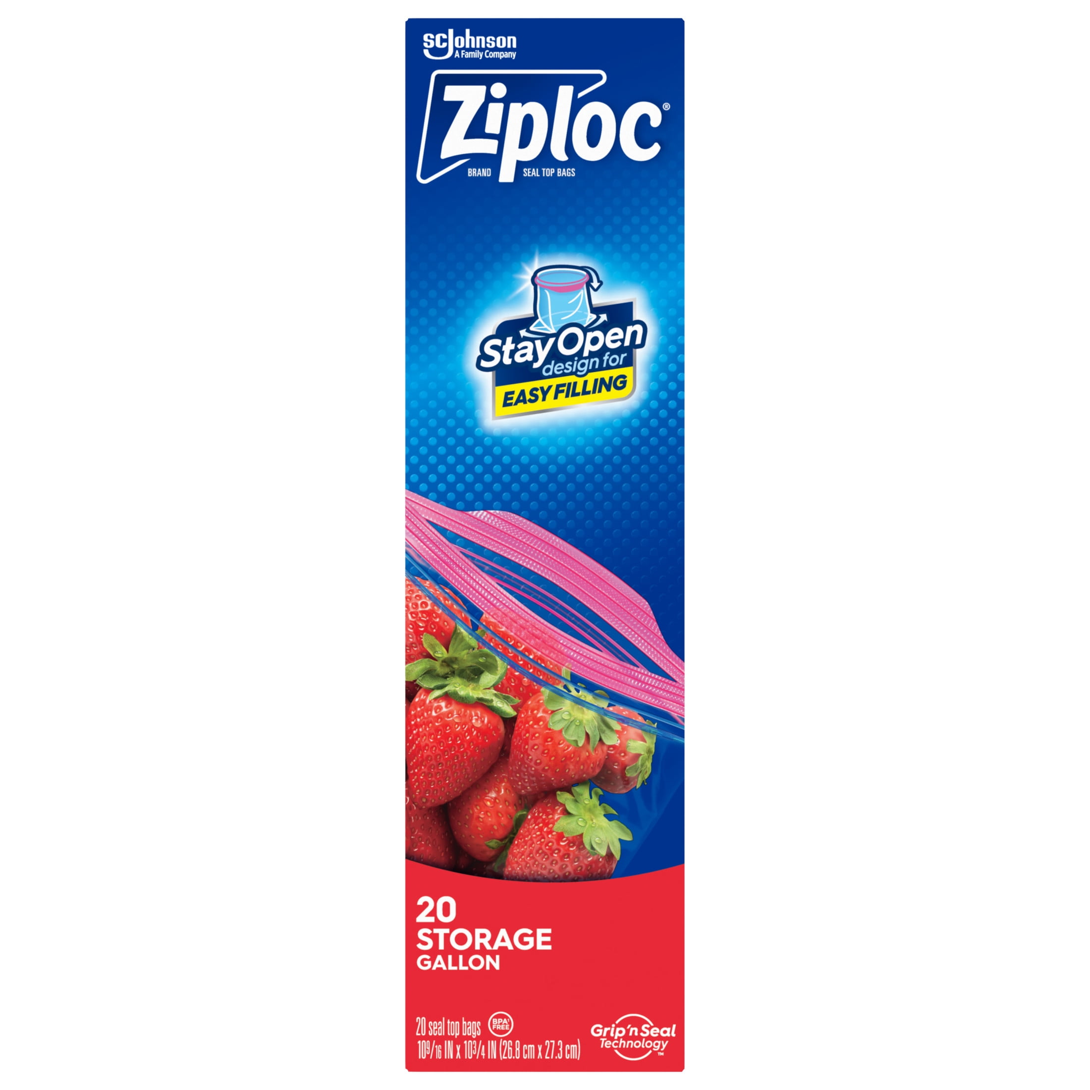 Ziploc® Brand Reclosable Freezer Storage Bags, Double Zip Seal, Gallon ...