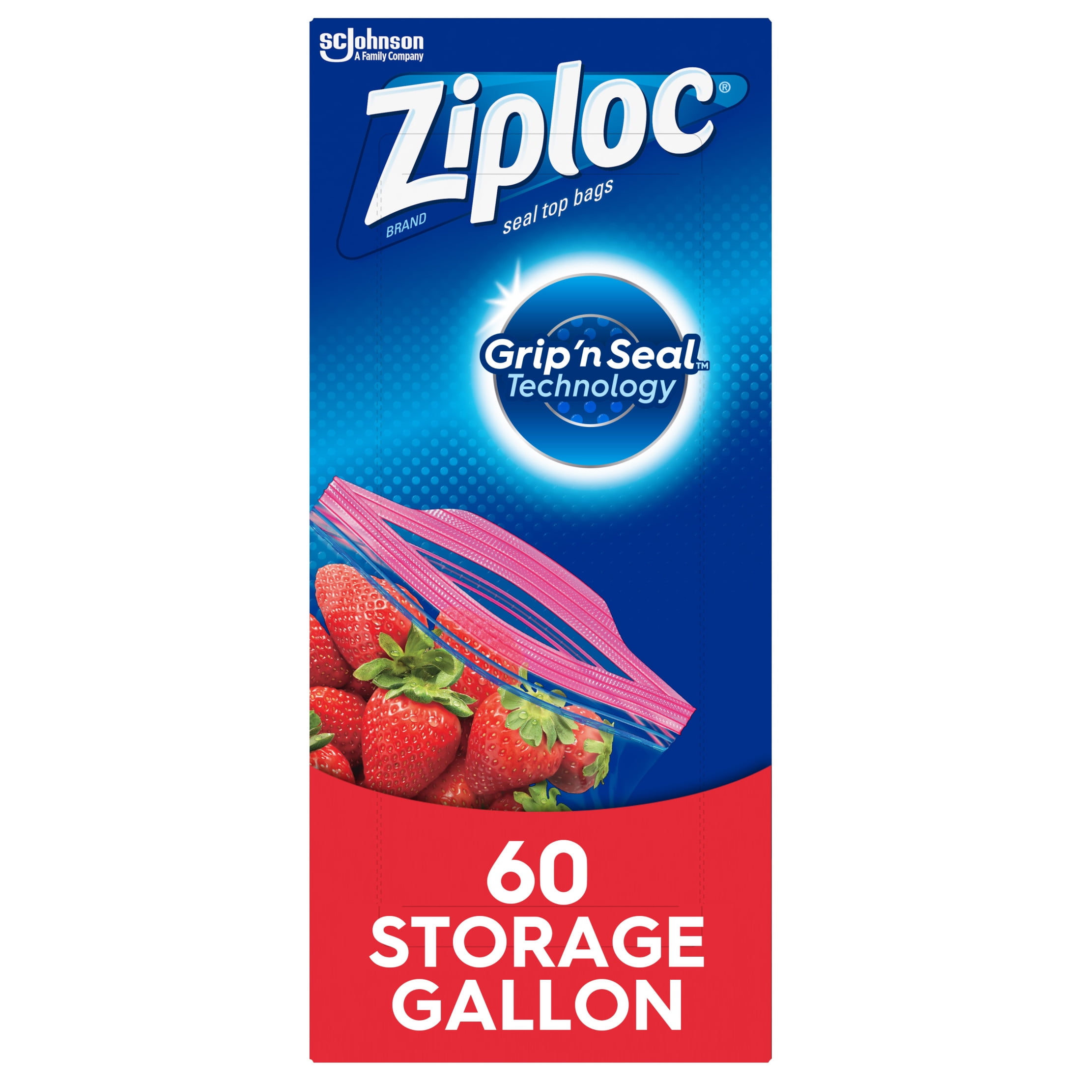 Ziploc® Brand Storage Bags with Grip 'n Seal Technology, Gallon, 60 ...