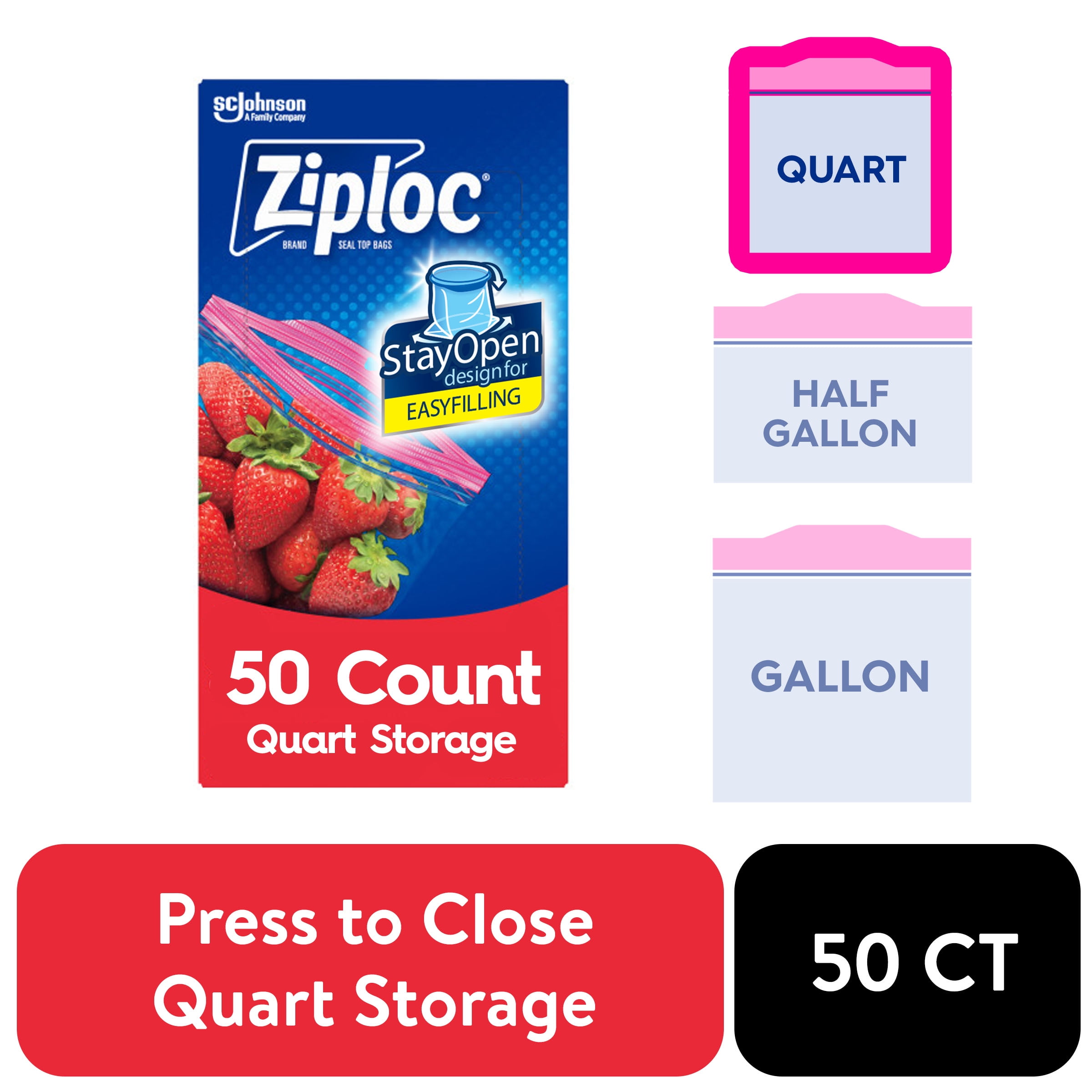 Ziploc Brand Sealable Double Zipper Quart Storage Bags Freezer Safe 25 Count Walmart