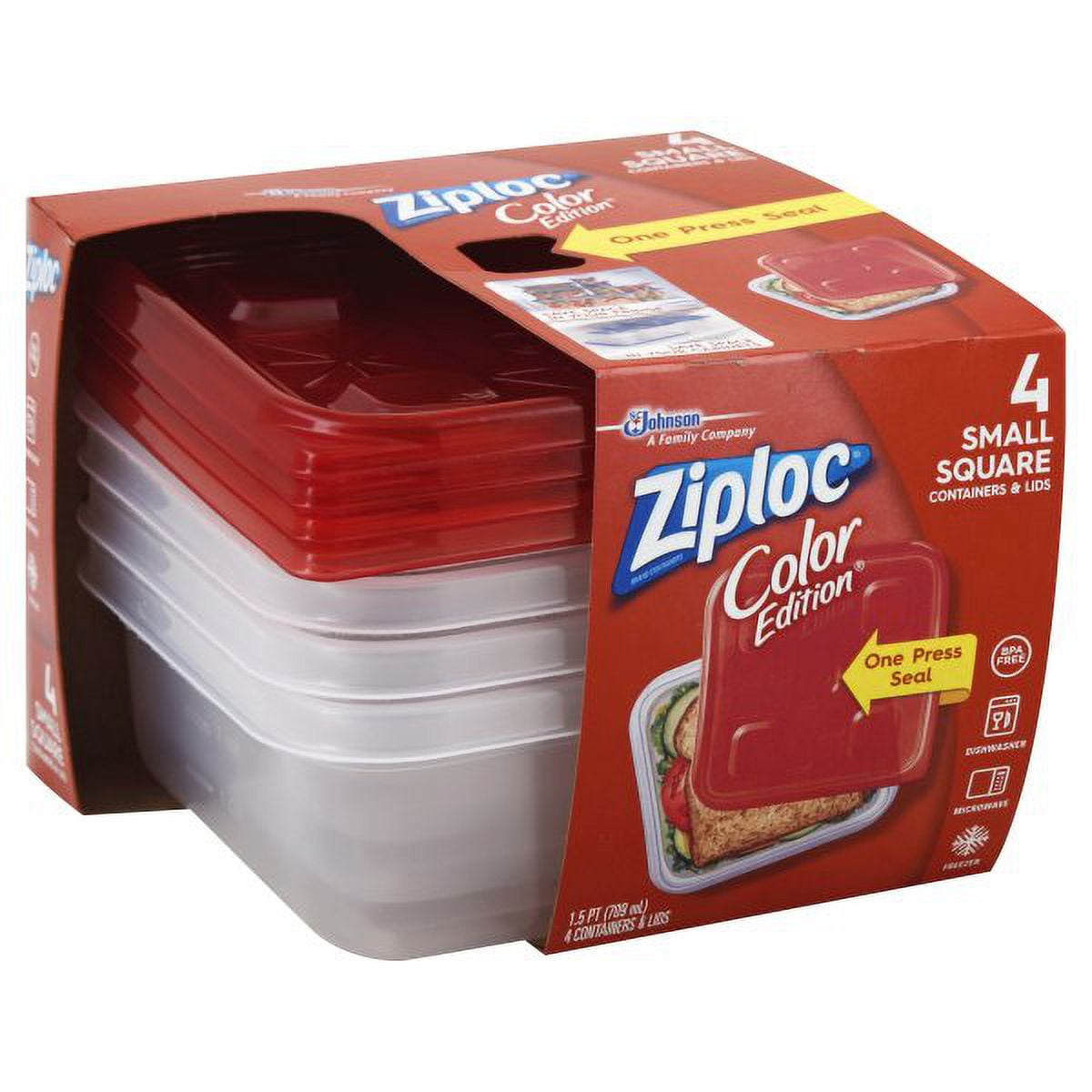Ziploc Color Edition Small Square Containers & Lids, 4 containers ...
