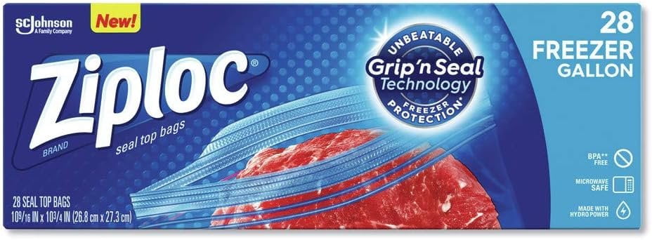 Ziploc Double Zipper Freezer Bags, 9 3/5 x 12 1/10, 1 gal, 2. 7mil, 28 ...