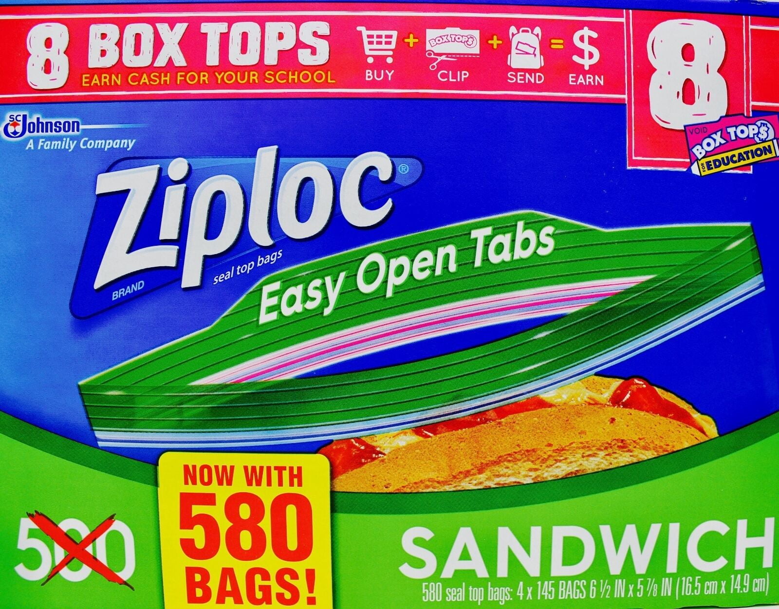 Ziploc Sandwich Storage Bags, 580 ct. with Easy-Open Tabs, Ideal for ...