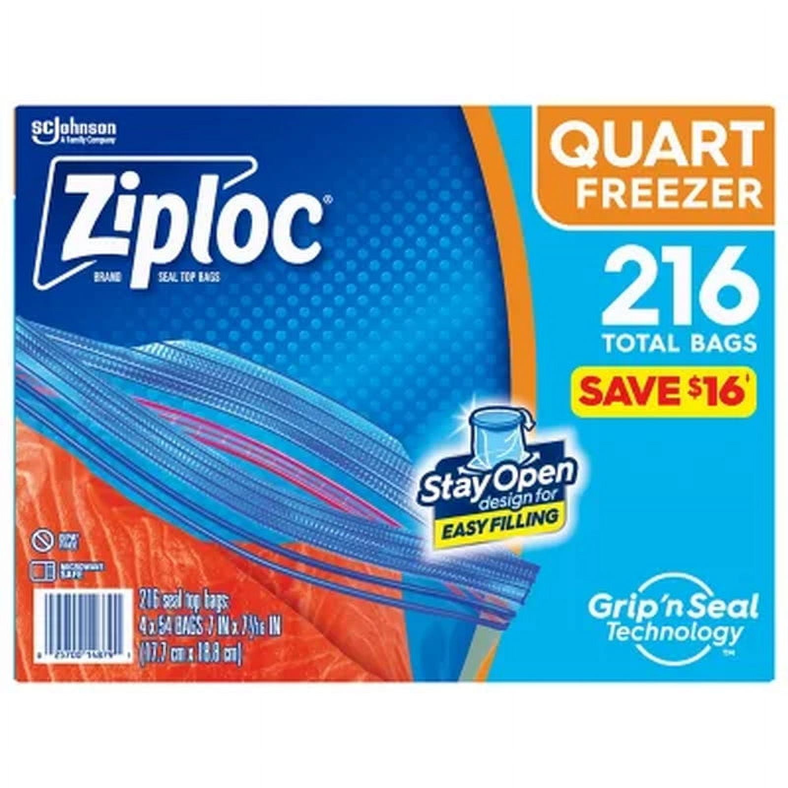 Ziploc Easy Open Tabs Freezer Quart Bags with New Stay Open Design, 216 Ct. - Walmart.com