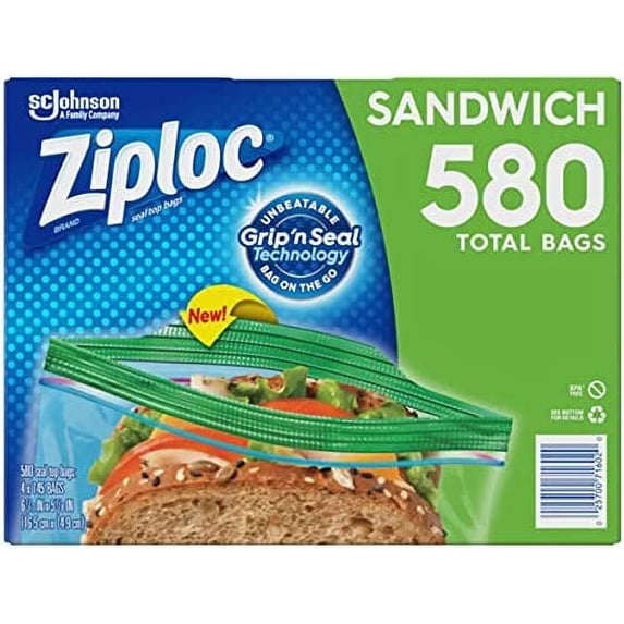 Ziploc Easy Open Tabs Sandwich Bags 580, 145 Count (Pack of 4 ...