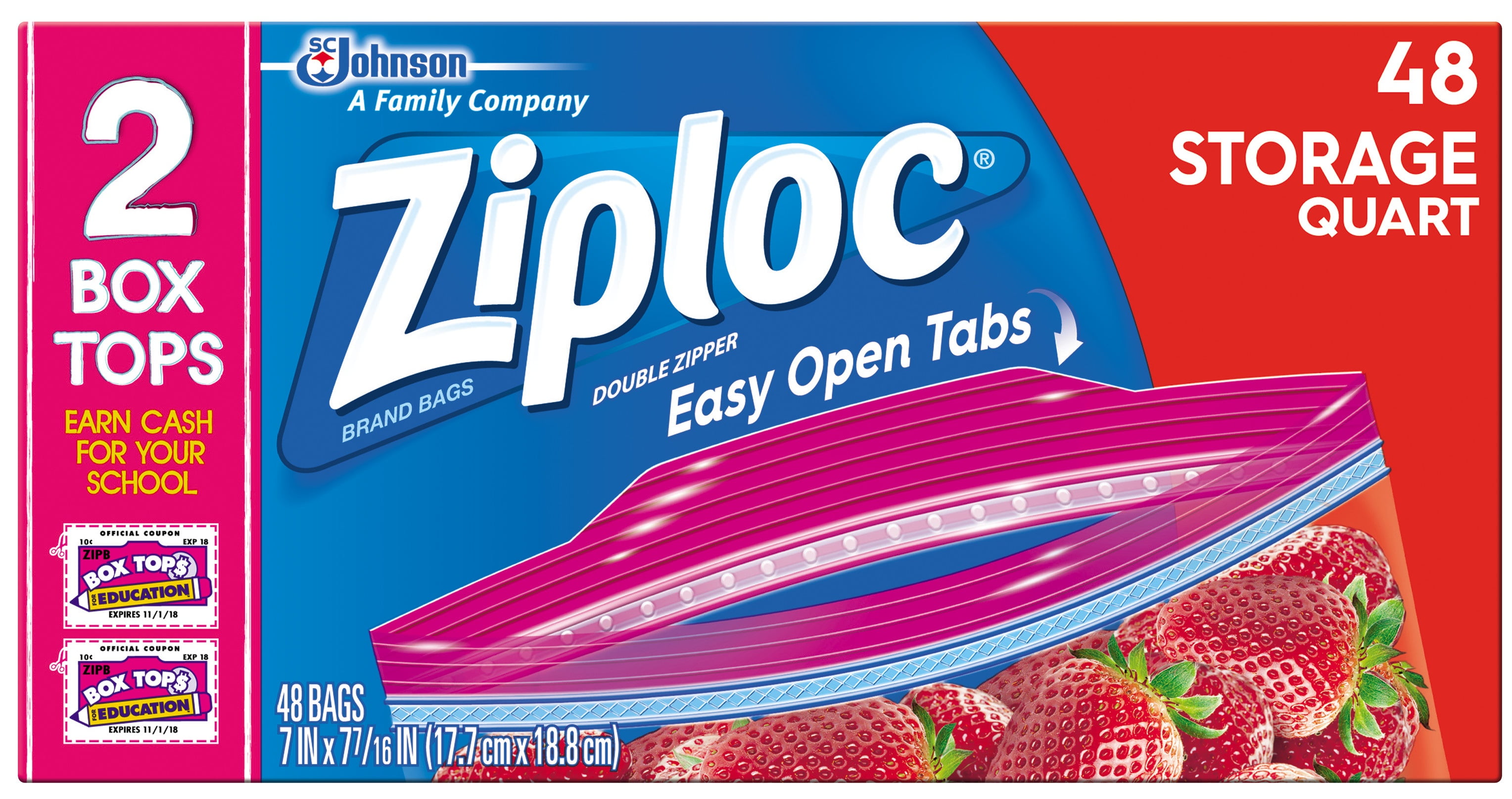 Ziploc Easy To Open Quart Storage Bag, 48 count per pack -- 9 per case. - Walmart.com