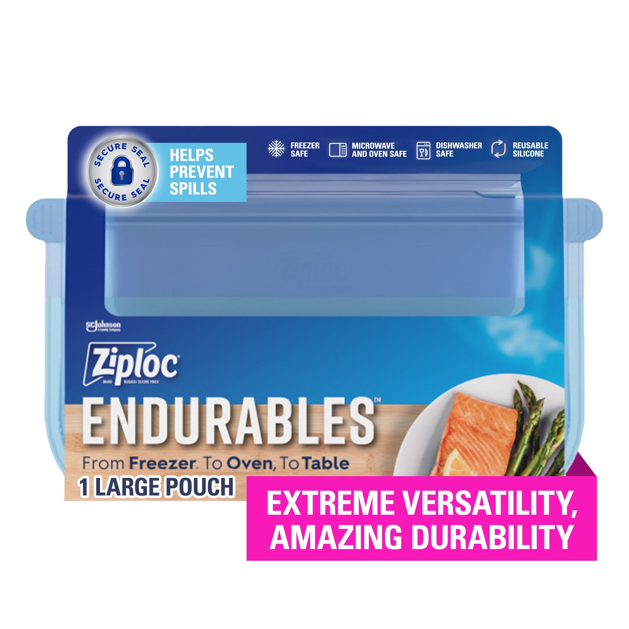 Ziploc® Endurables™ BPA Free Large Pouch, 8 cups, 64 fl oz, Reusable Silicone, Freezer to Oven ...