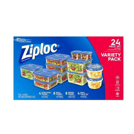 Ziploc Twist Lock Small Square Containers Variety Pack, 12 Plastic ...