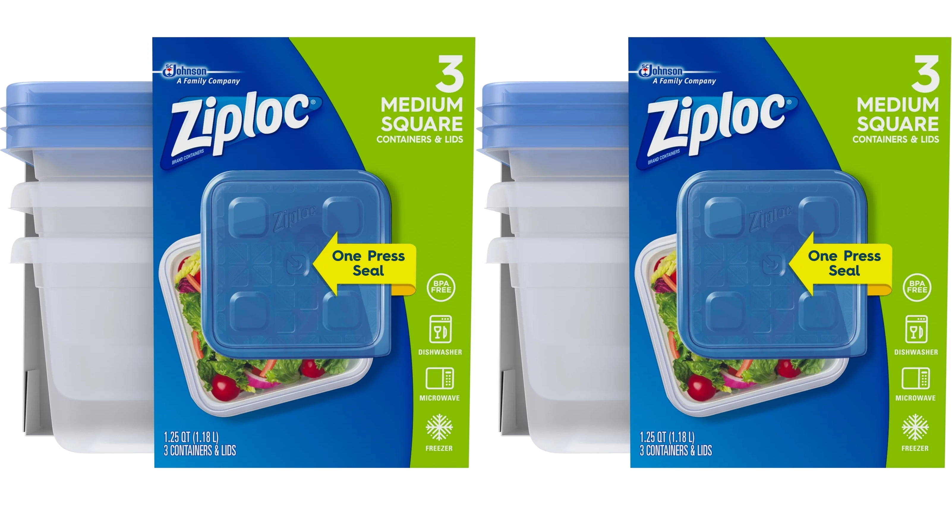 Ziploc Brand, 6 ct Deep Square Plastic Food Storage Containers with ...