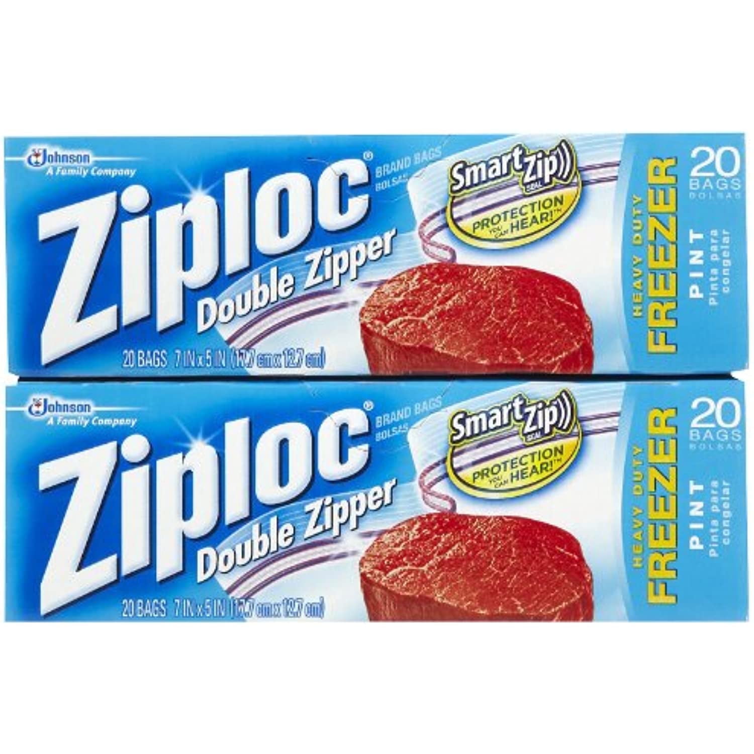 Ziploc Reclosable Storage Freezer Bags, Pint Size, Double Zipper - 20 ...