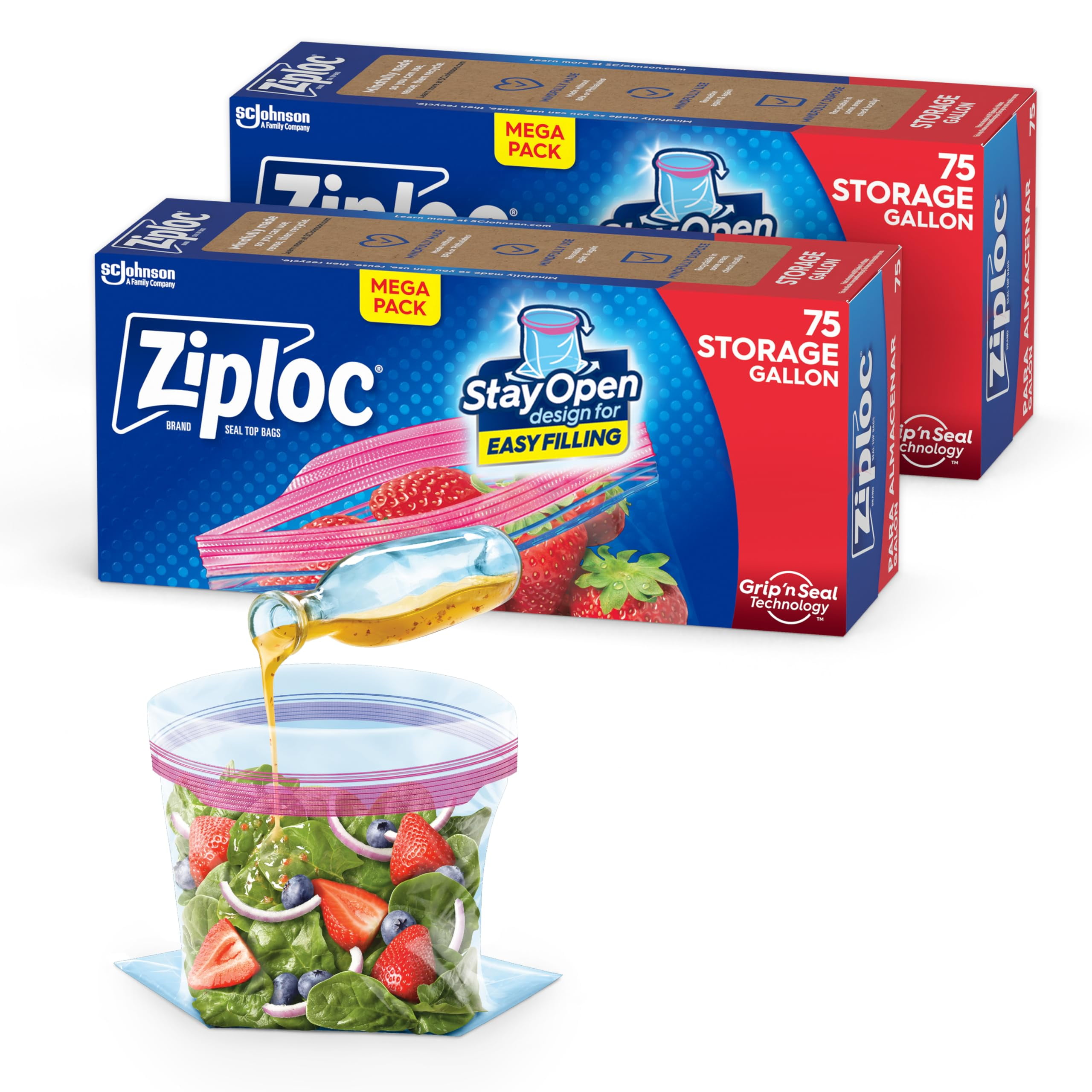 Ziploc Gallon Food Storage Bags, Stay Open Design with Stand-Up Bottom ...