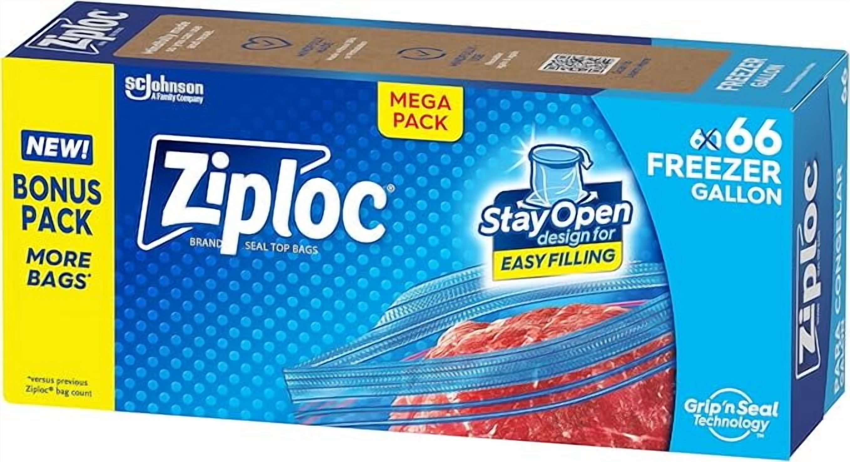 Ziploc Gallon Food Storage Freezer Bags, Stay Open Design with Stand-Up ...