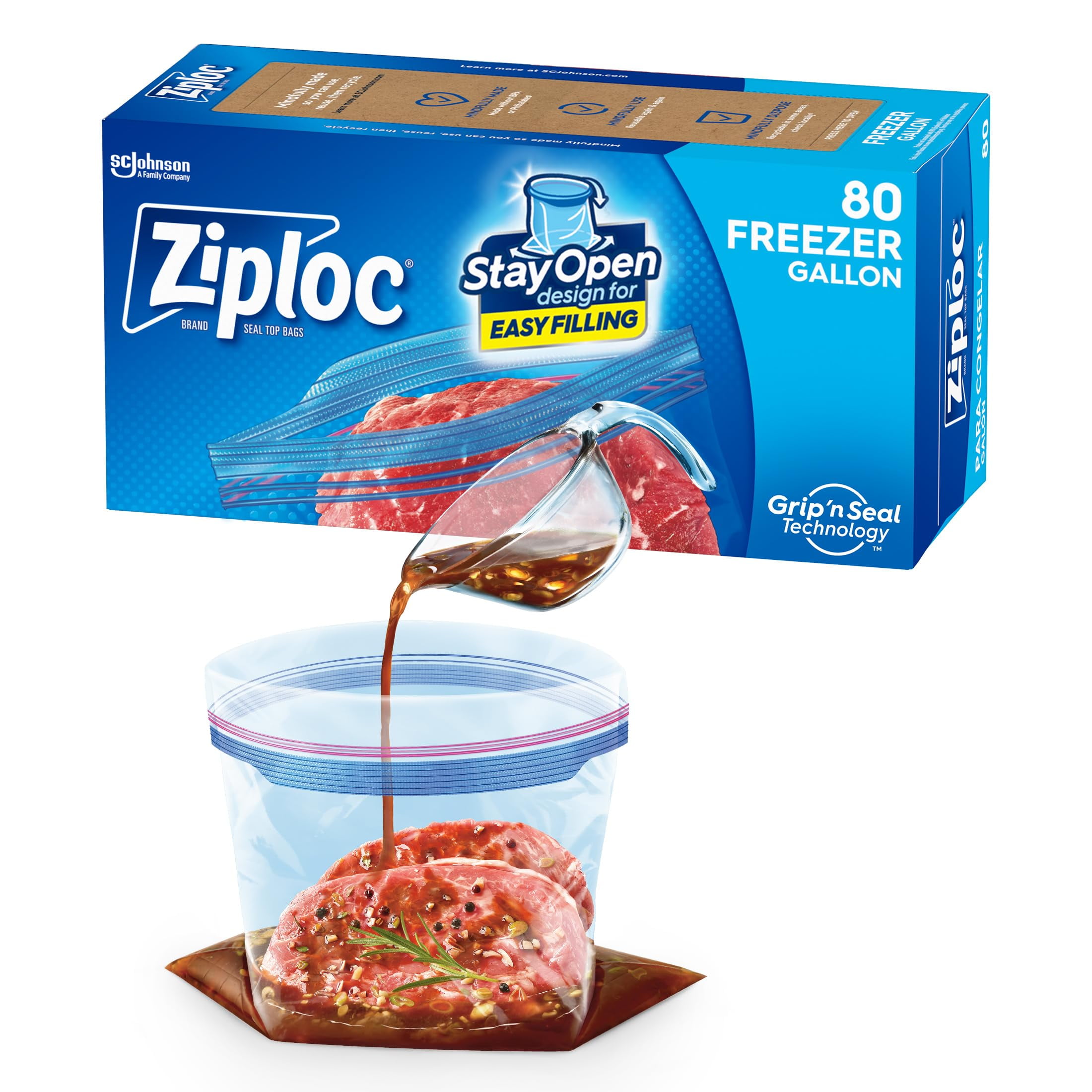 Ziploc Gallon Food Storage Freezer Bags, Stay Open Design with Stand-Up Bottom, Easy to Fill, 80 ...