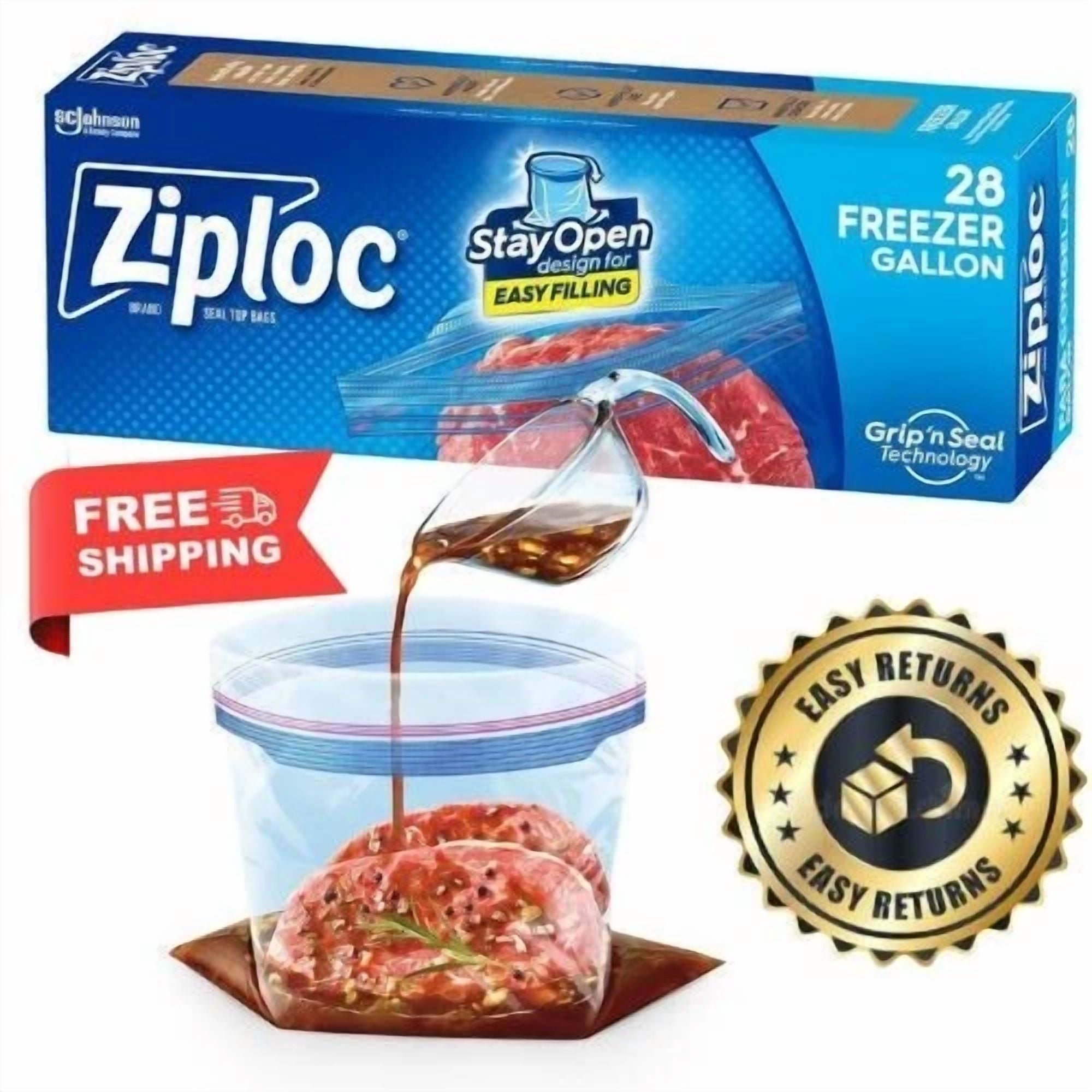 Ziploc Gallon Freezer Bags Food Storage Grip 'N Seal Zip Lock Bags 28 ...