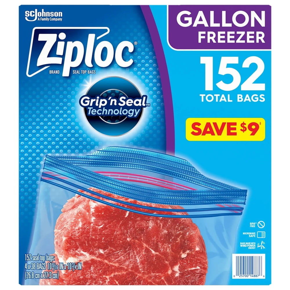 Ziploc Gallon Freezer Bags with New Stay Open Design (152 ct.) Great ...