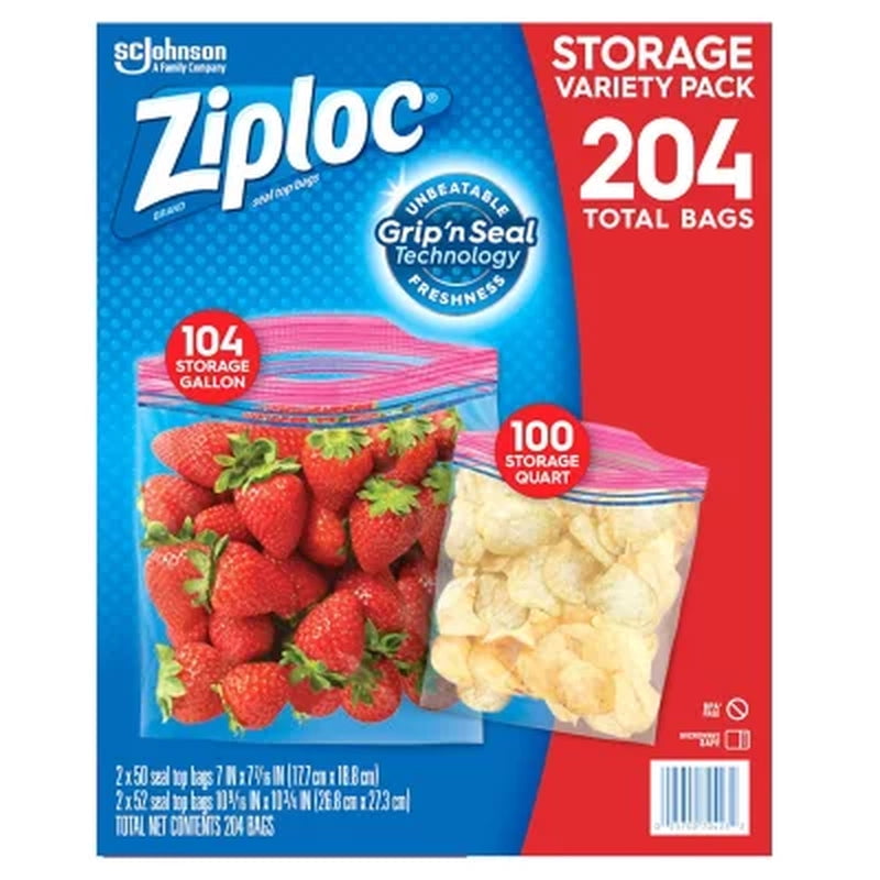 Ziploc Gallon & Storage Quart Bags with New Stay Open Design, 204 Ct ...