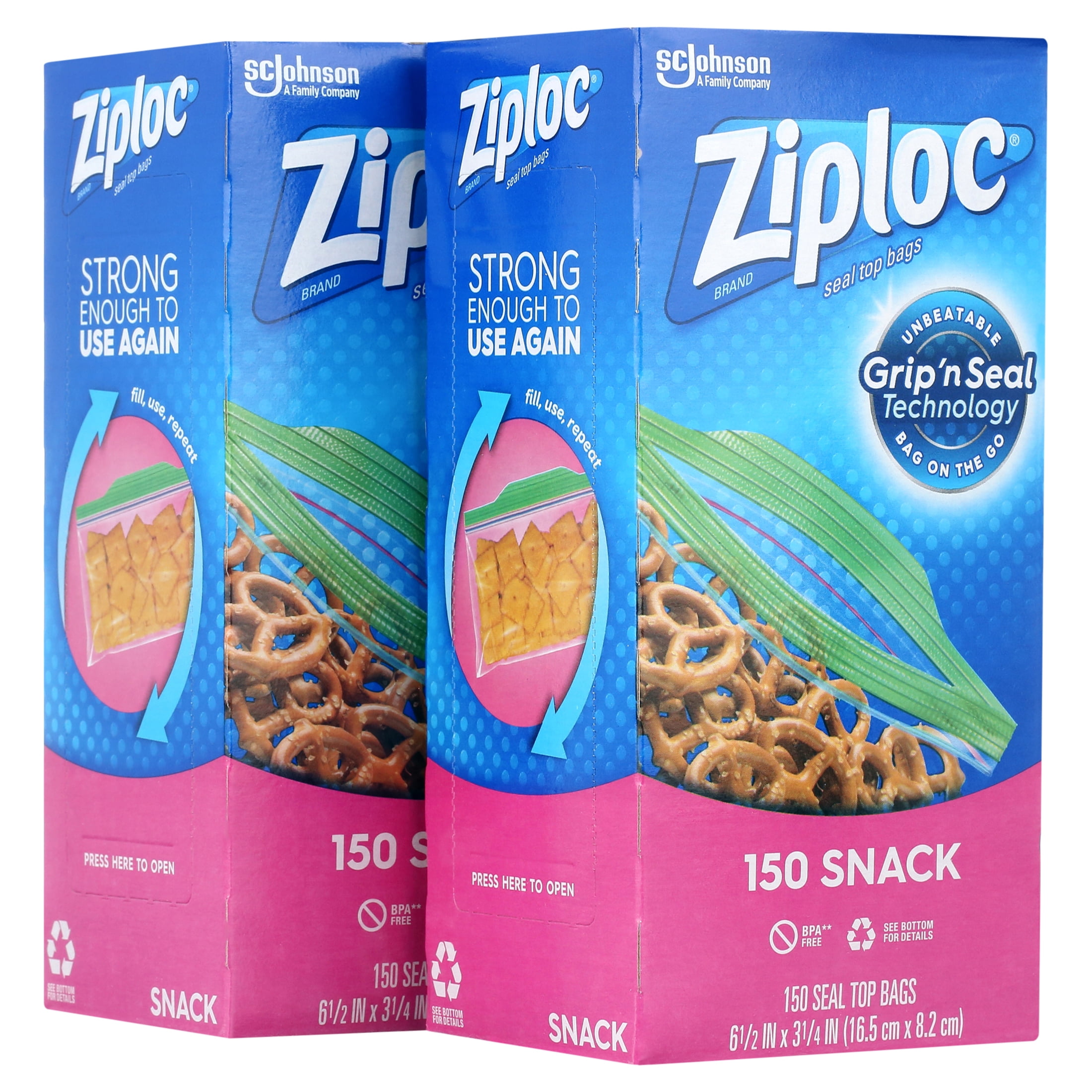 Ziploc Snack Bags, Grip 'n Seal Technology, BPA-Free, Reusable, 300 ...