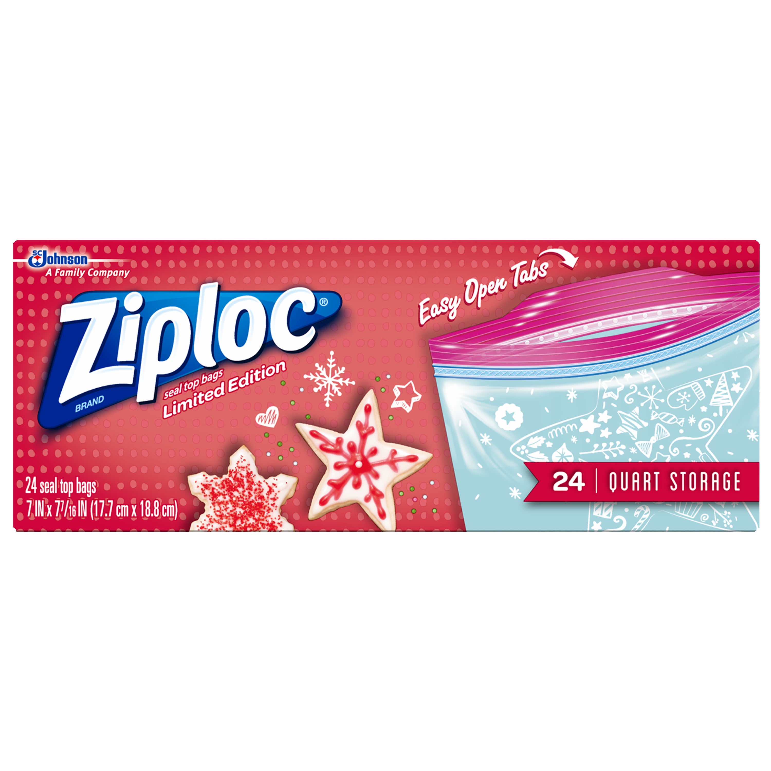 Ziploc Brand Holiday Design BPA-Free Storage Quart Bags, 24 CT Pack ...