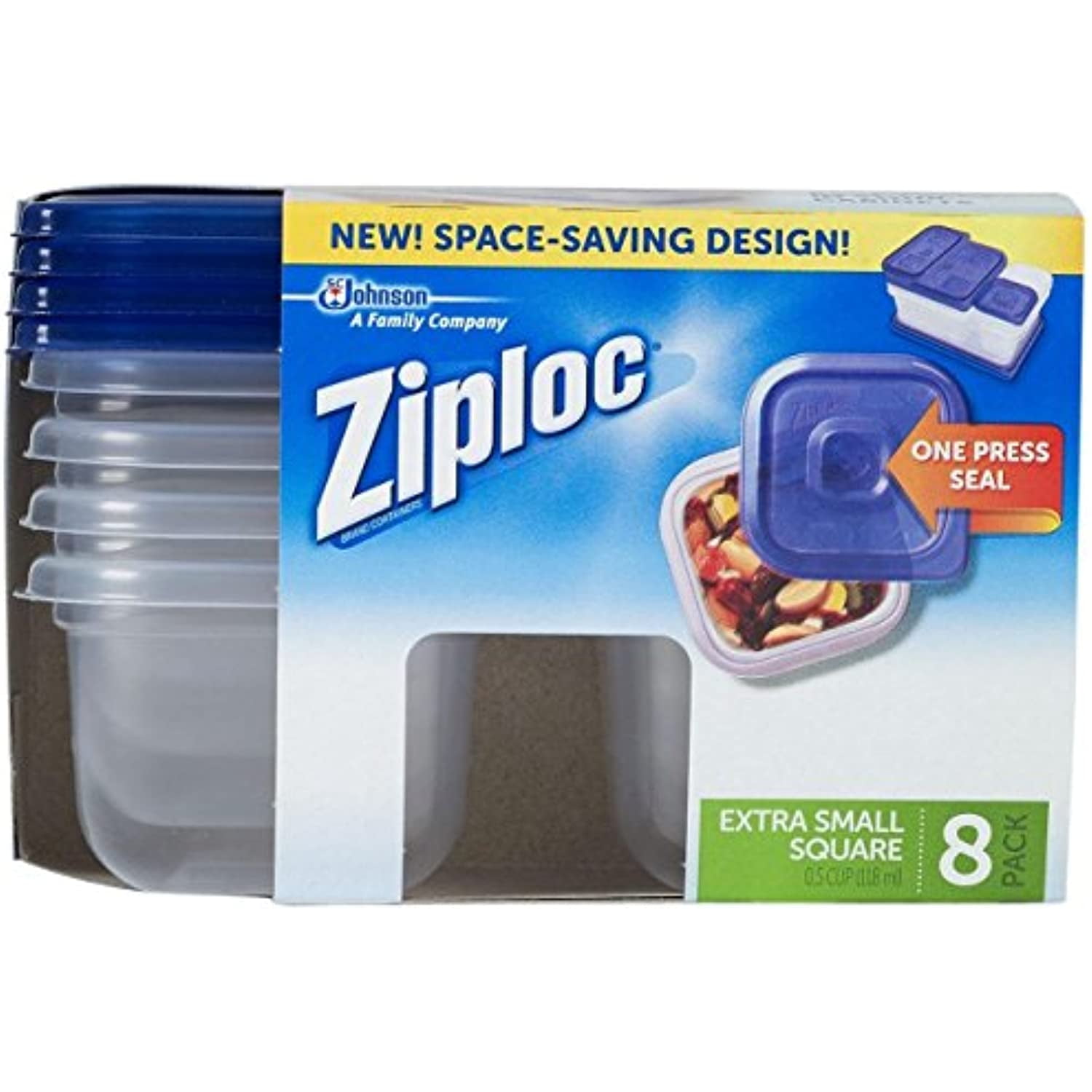 Ziploc One Press Seal Extra Small Square Container - 8 Ct, Plastic Food ...