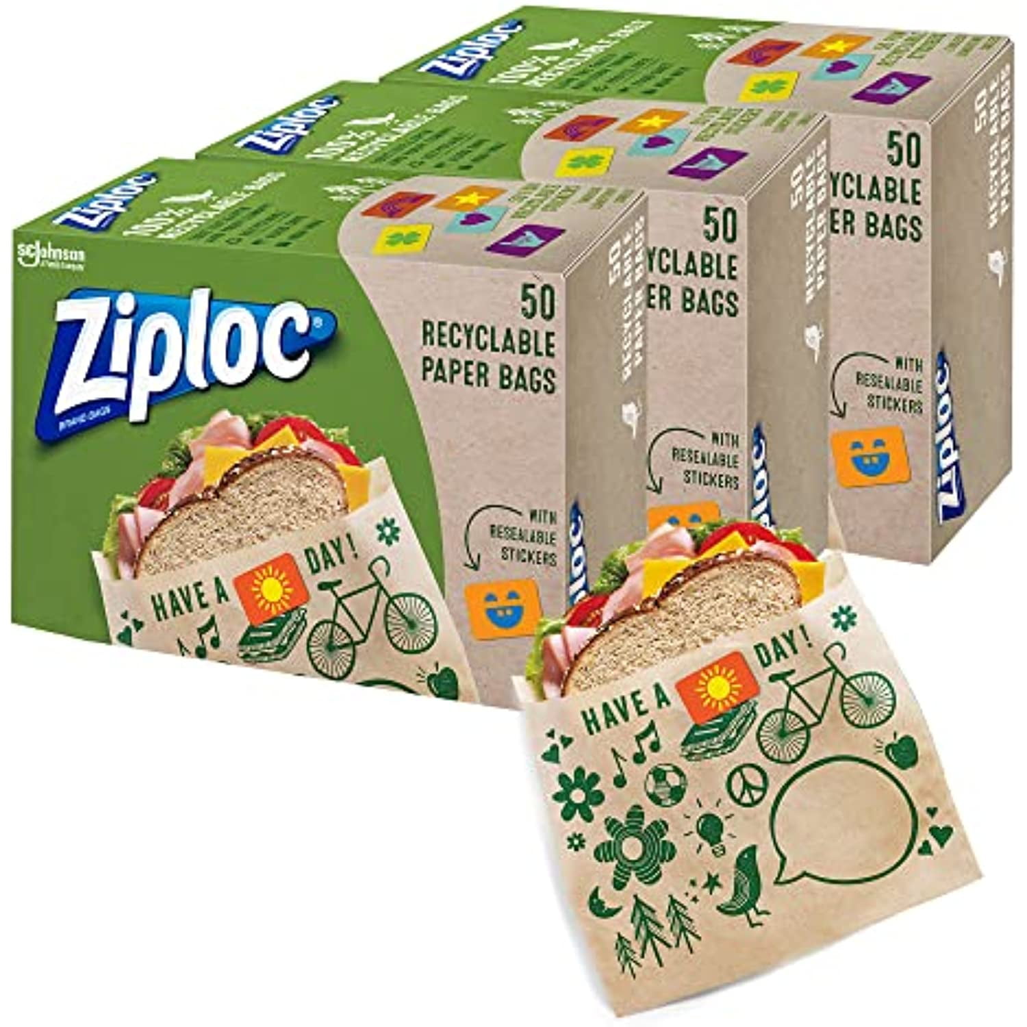 Ziploc Paper Sandwich & Snack Bags, Recyclable & Sealable With Fun ...