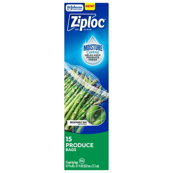 Ziploc Gallon Produce Storage Bags Moisture Control Breathable Bag 15 ...