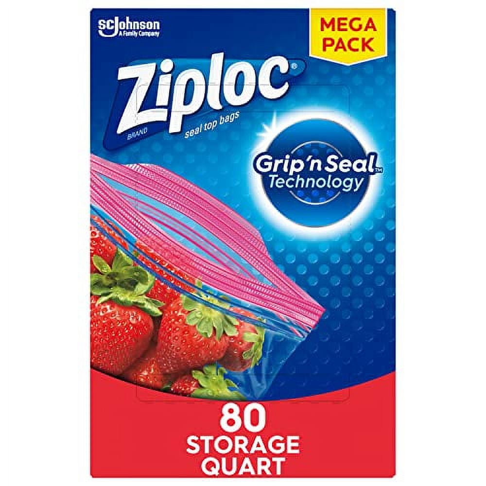 Ziploc Quart Food Storage Bags, Grip 'n Seal Technology for Easier Grip, Open, and Close, 80 ...