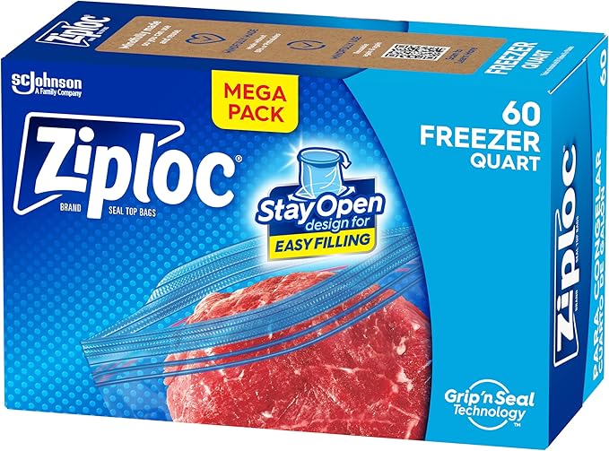 Ziploc Quart Food Storage Freezer Bags, Stay Open Design with Stand-Up ...