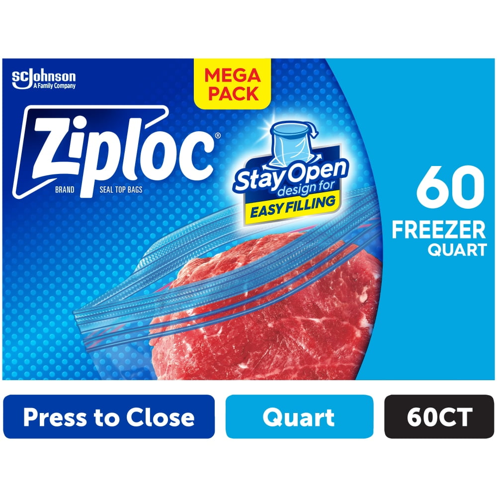 Ziploc Quart Freezer Bags Press to Close 60 Count - Pack of 2 - Walmart.com