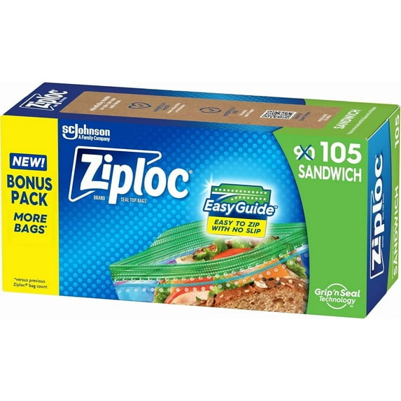 Ziploc Sandwich And Snack Bags With Easyguide Texture, Plastic Storage ...