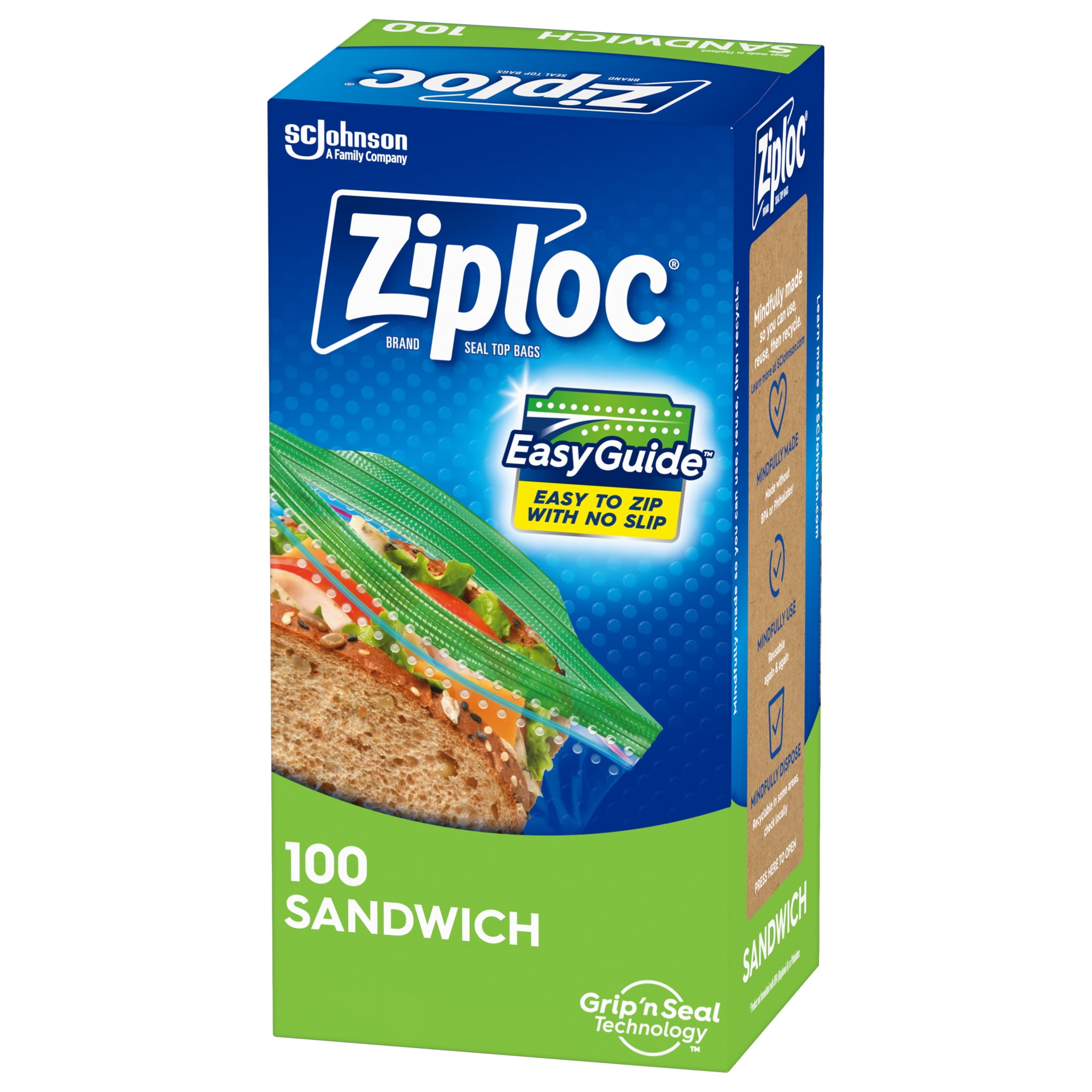 Ziploc® Sandwich Bags with EasyGuide™ 100 Count - Walmart.com