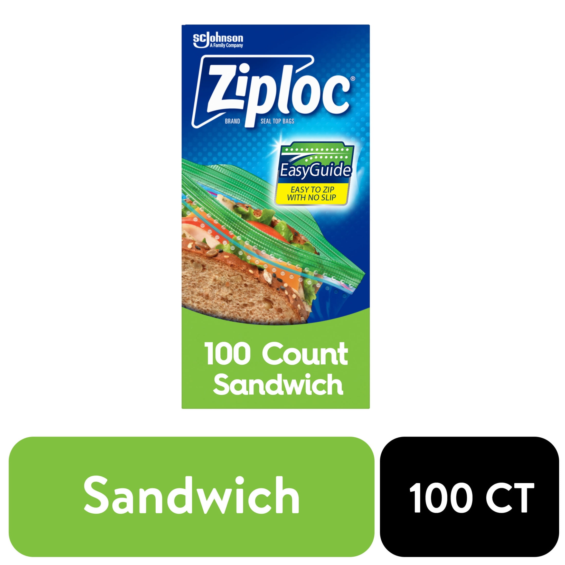 Ziploc® BPA-Free Resealable Sandwich Bags with EasyGuide™, 100 Count ...