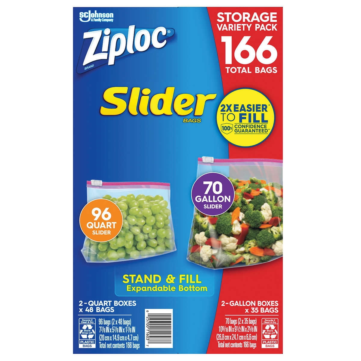 Ziploc Slider Storage Bags, Large Size, Variety Pack, 166-count ...
