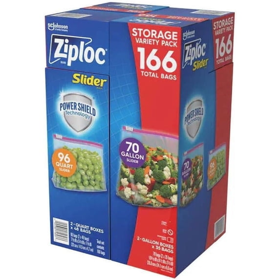 Ziploc Slider Storage Bags, Variety Pack, Quart 96 Count, Gallon 70 ...