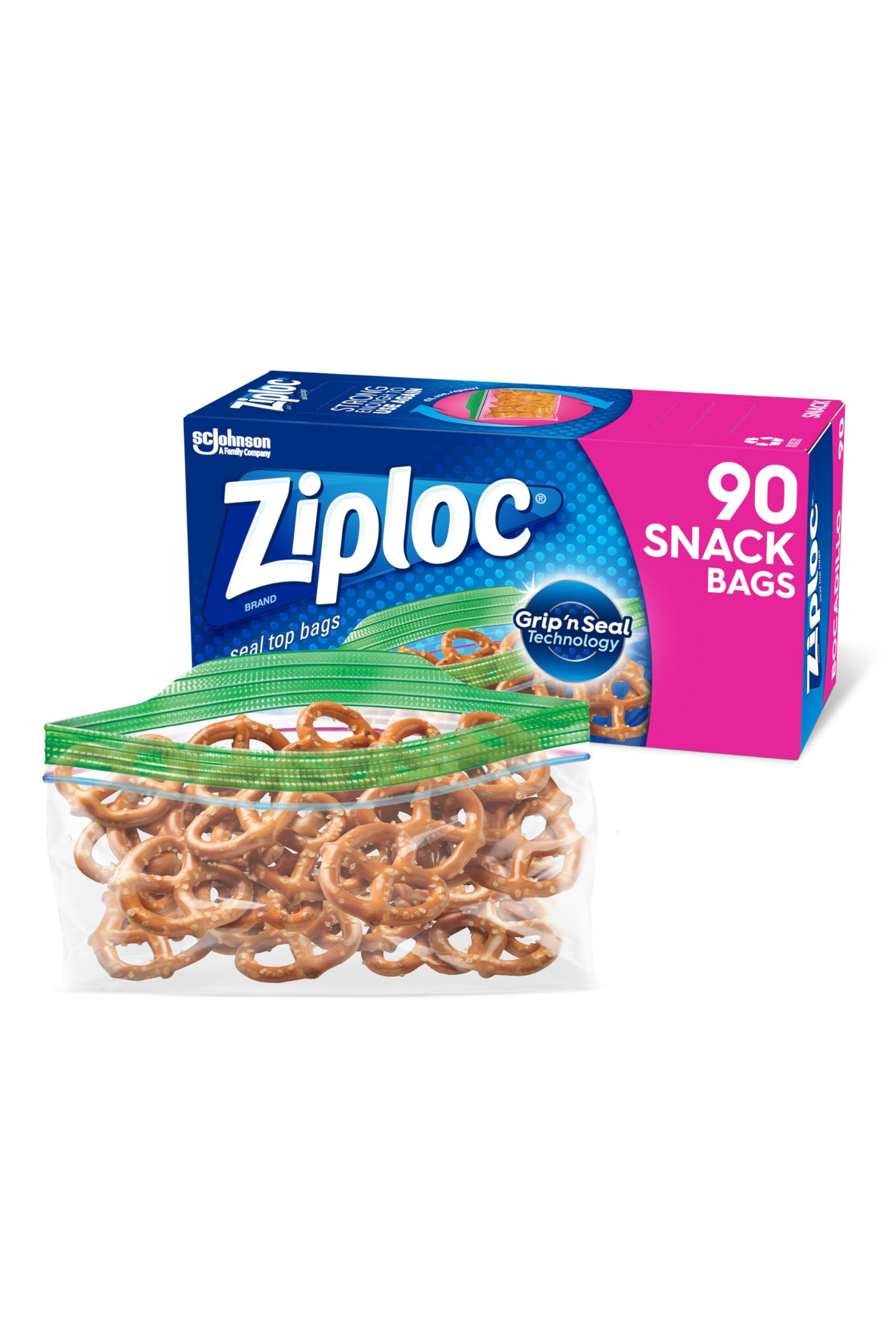 Ziploc Snack Bags, Storage Bags For On The Go Freshness, Grip ,N Seal Technology For Easier Grip ...