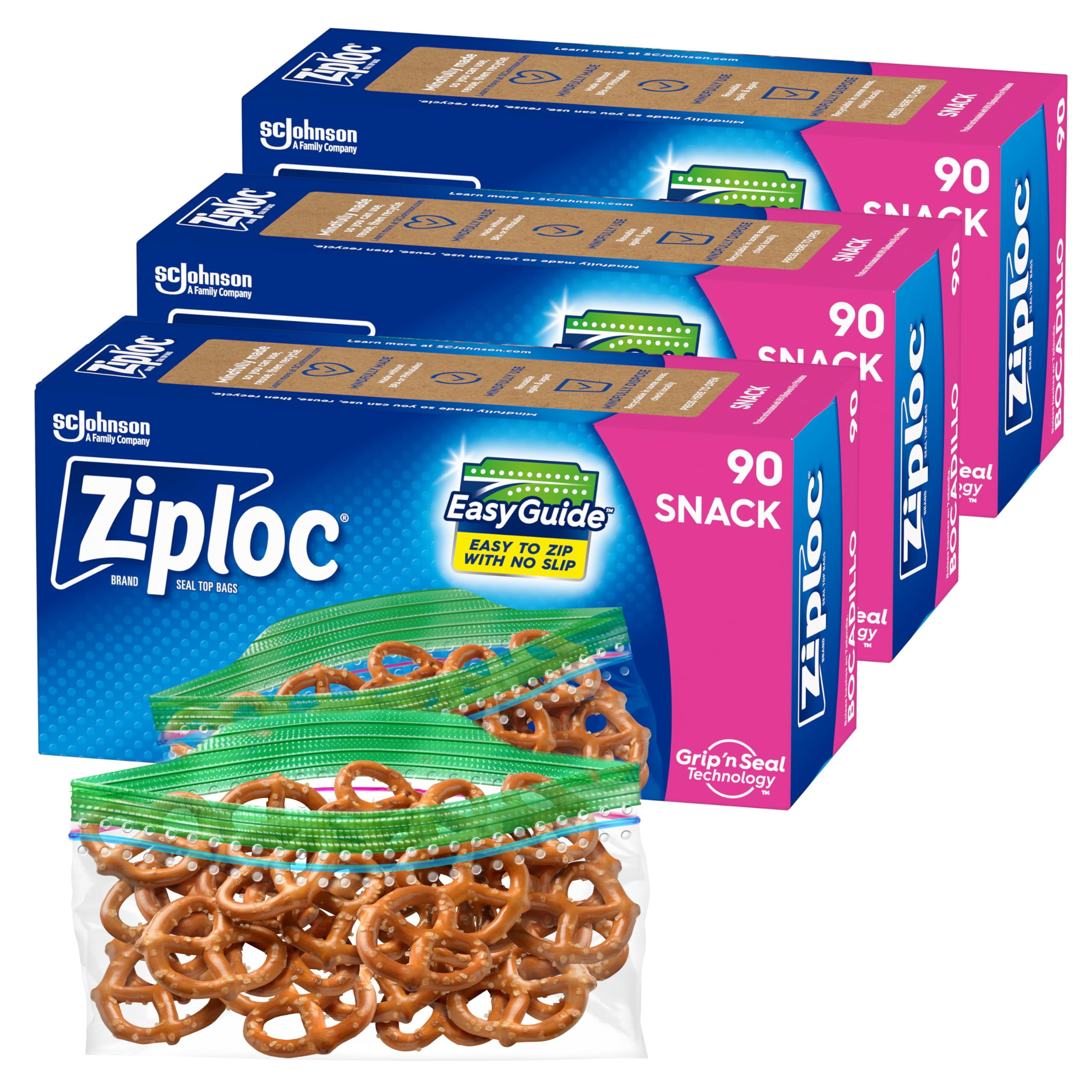 Ziploc Snack Bags TWE5 with EasyGuide Texture, Small Plastic Storage ...
