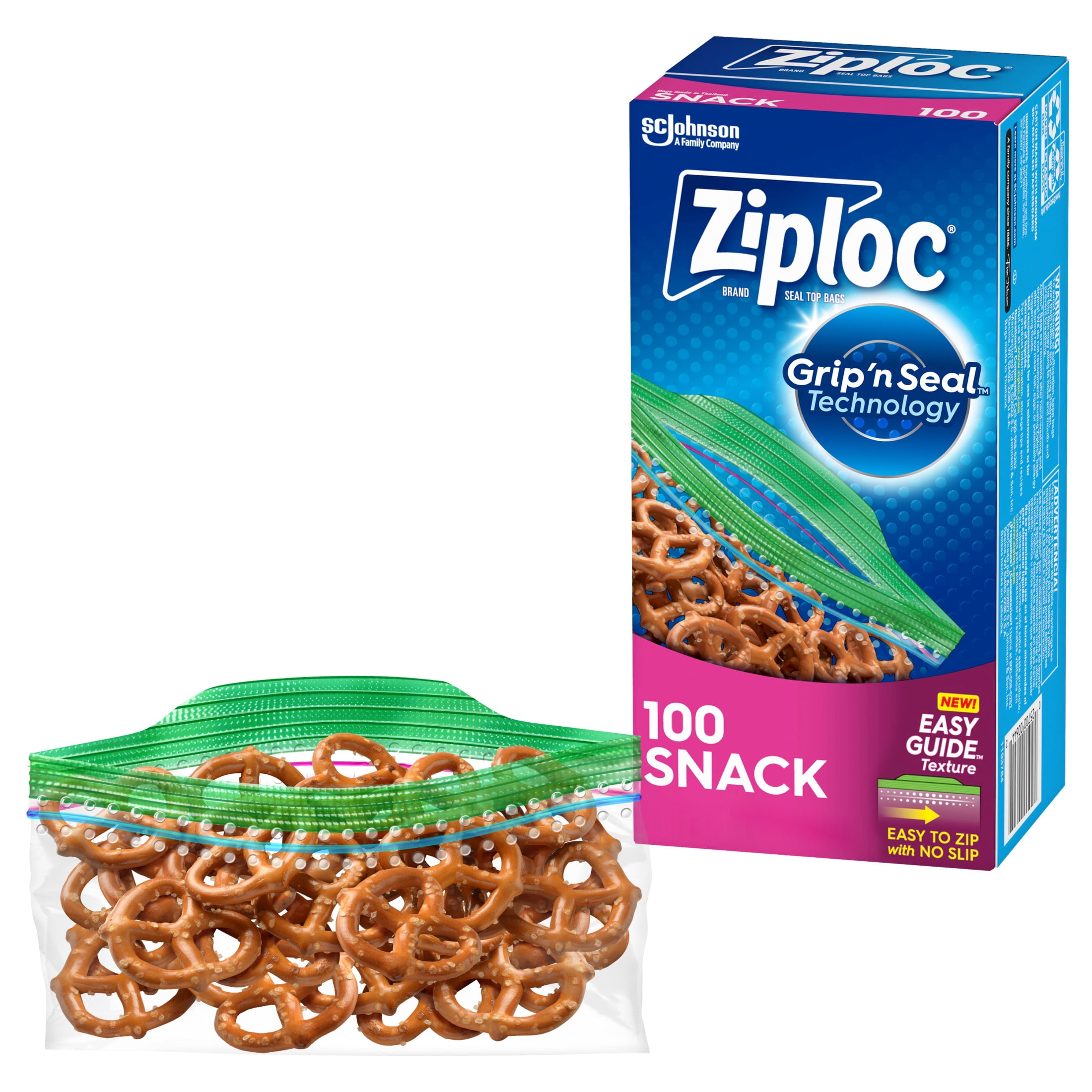 Ziploc® Snack Bags with EasyGuide™ Texture, 100 Count - Walmart.com