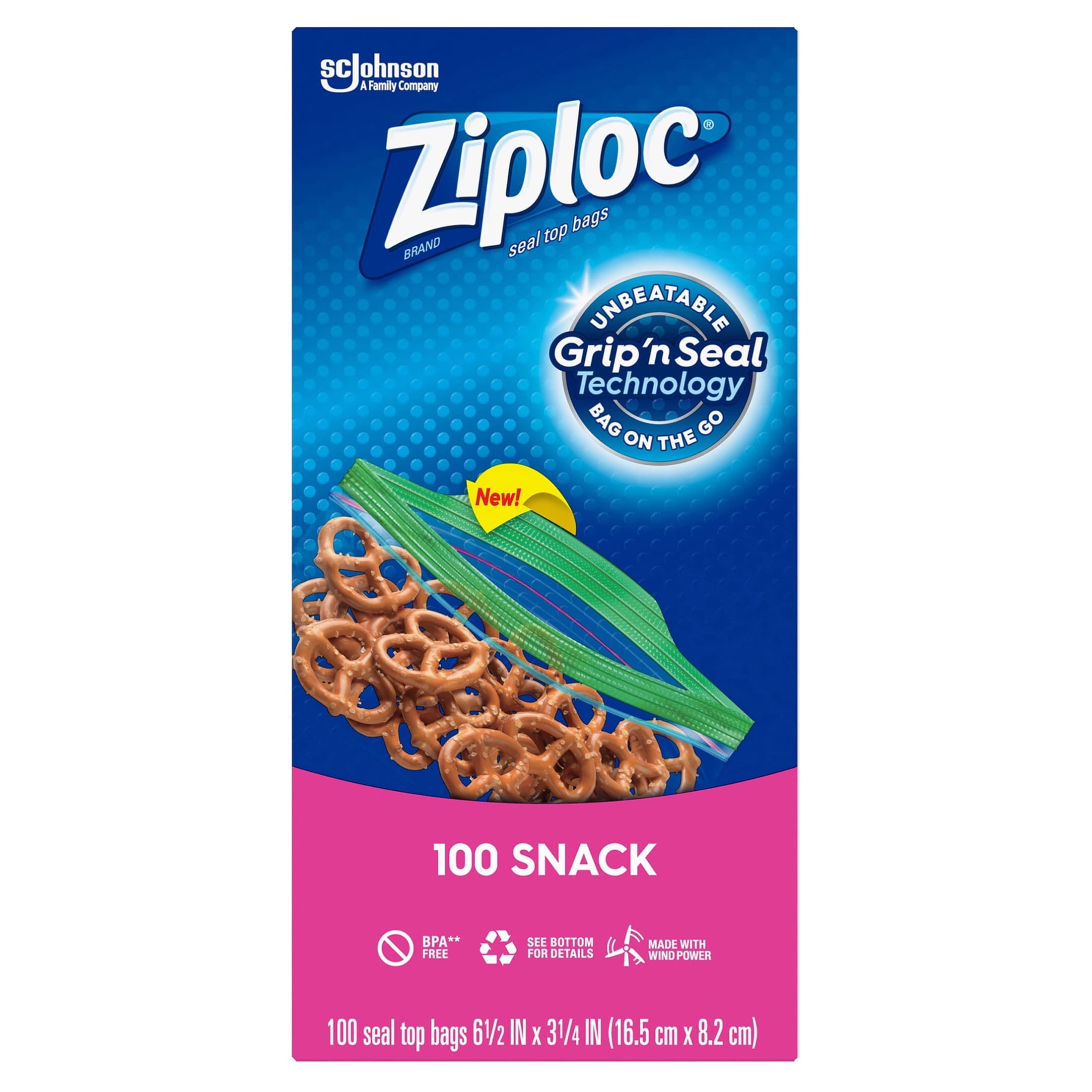 Ziploc Brand Snack Bags with Grip 'n Seal Technology, 100 Count ...