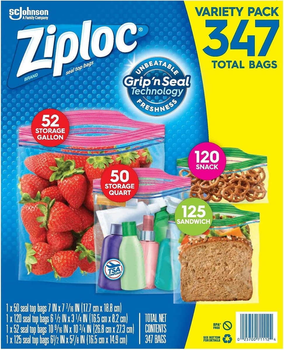 Ziploc Large Storage Bags Variety Pack, 1 gal., 1 qt., Sandwich and ...