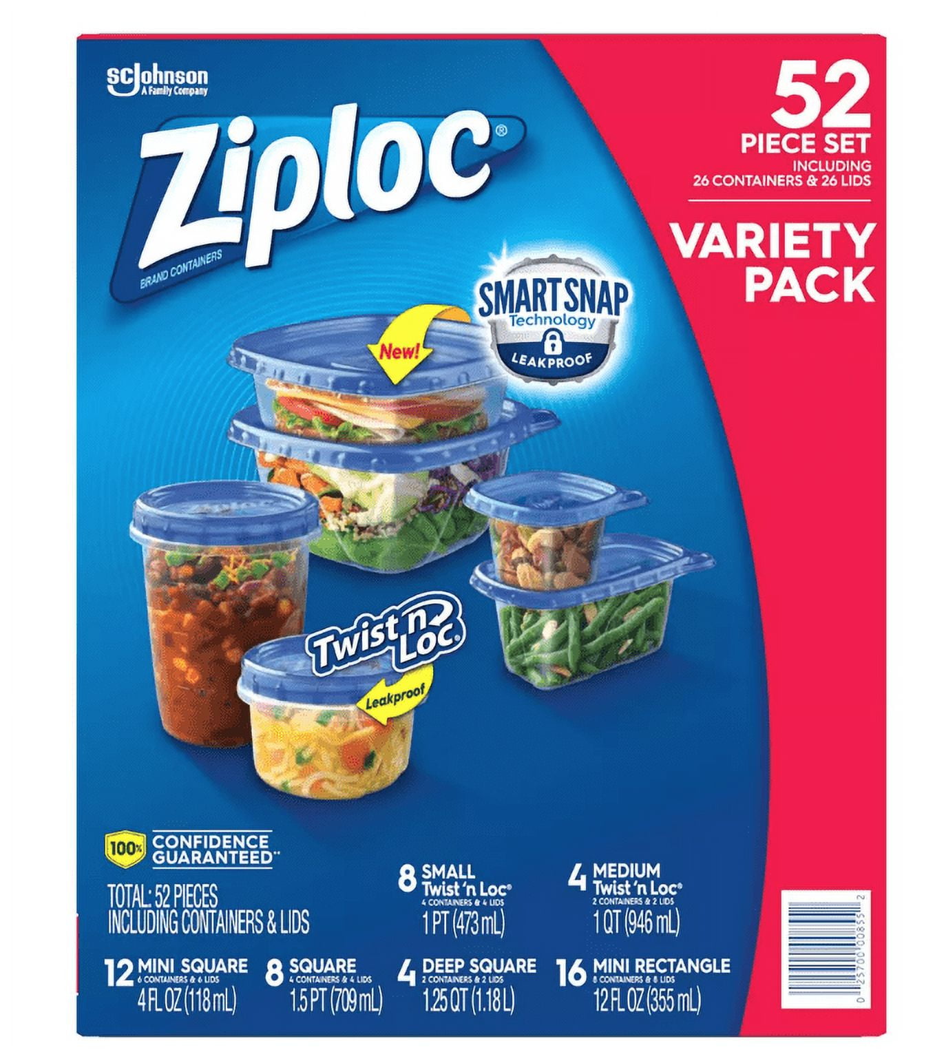 Ziploc Smart Snap Technology Food Storage Containers, Variety Pack with ...