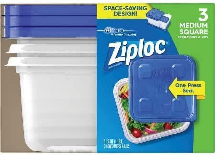 Ziploc Storage Containers Medium Square 3 Pack One Press Seal 1.25Q ...