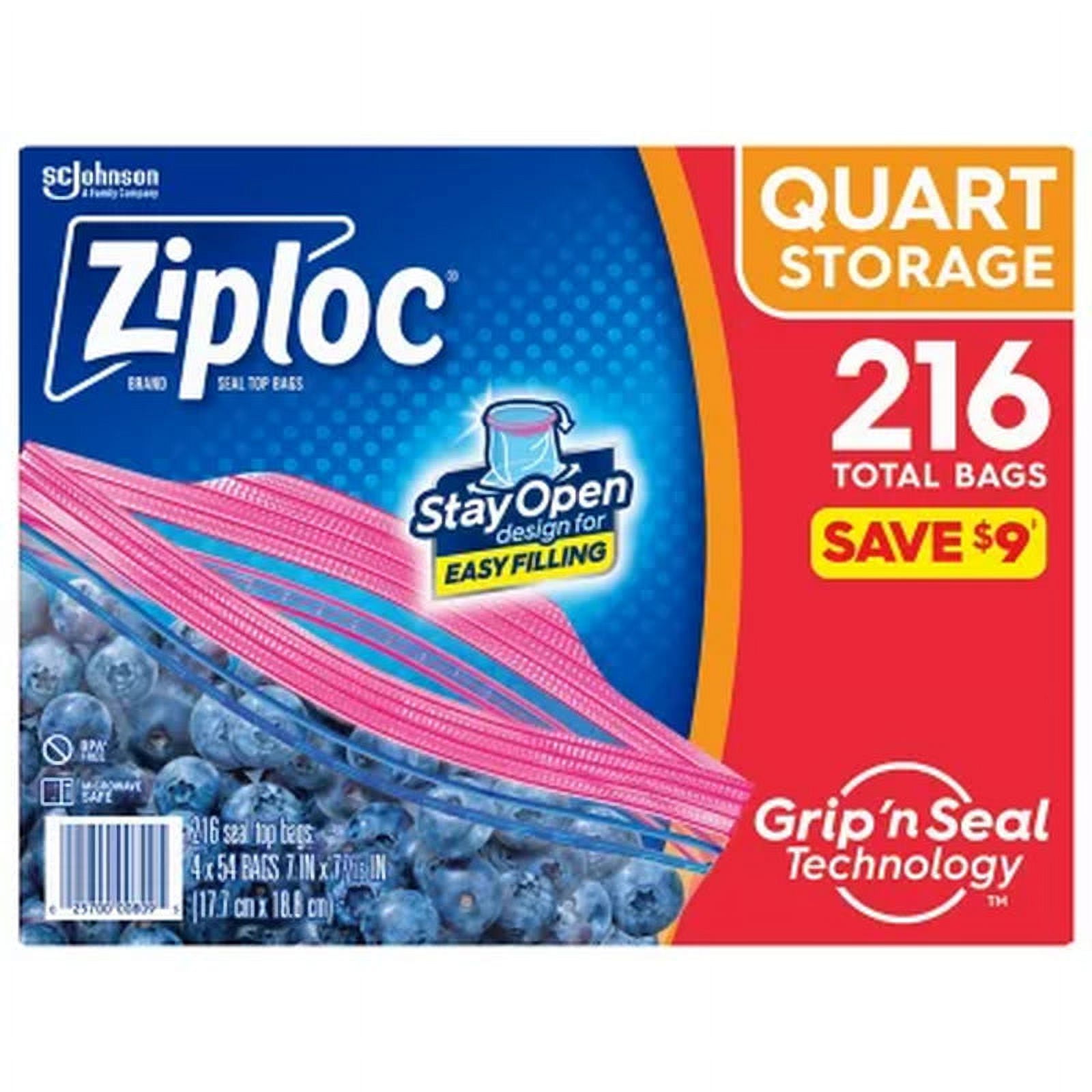 Ziploc Storage Quart Bags with New Stay Open Design, 216 Ct. - Walmart.com