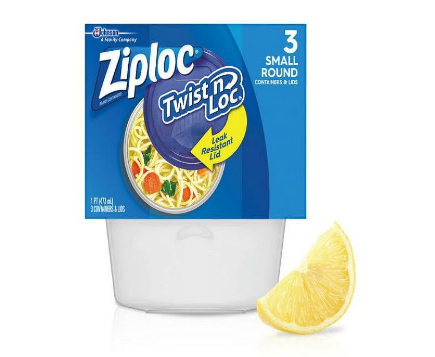 Ziploc Twist 'N Loc Small Round Containers & Lids, 16 Oz, 3-Count, Leak ...