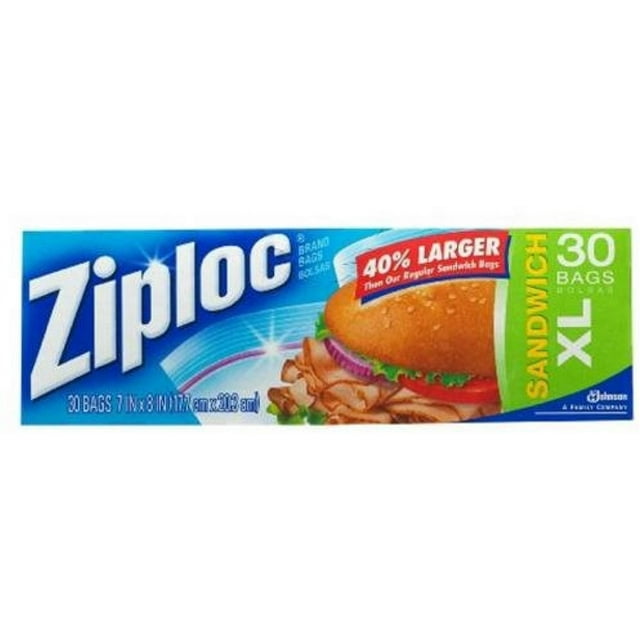 Ziploc Extra Large Sandwich Bags with Double Zipper, 2 Pack of 30 Each ...