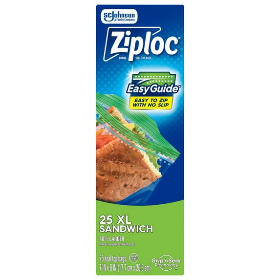 Ziploc® Brand XL Sandwich Bags with EasyGuide™ Texture, Grip 'n Seal ...