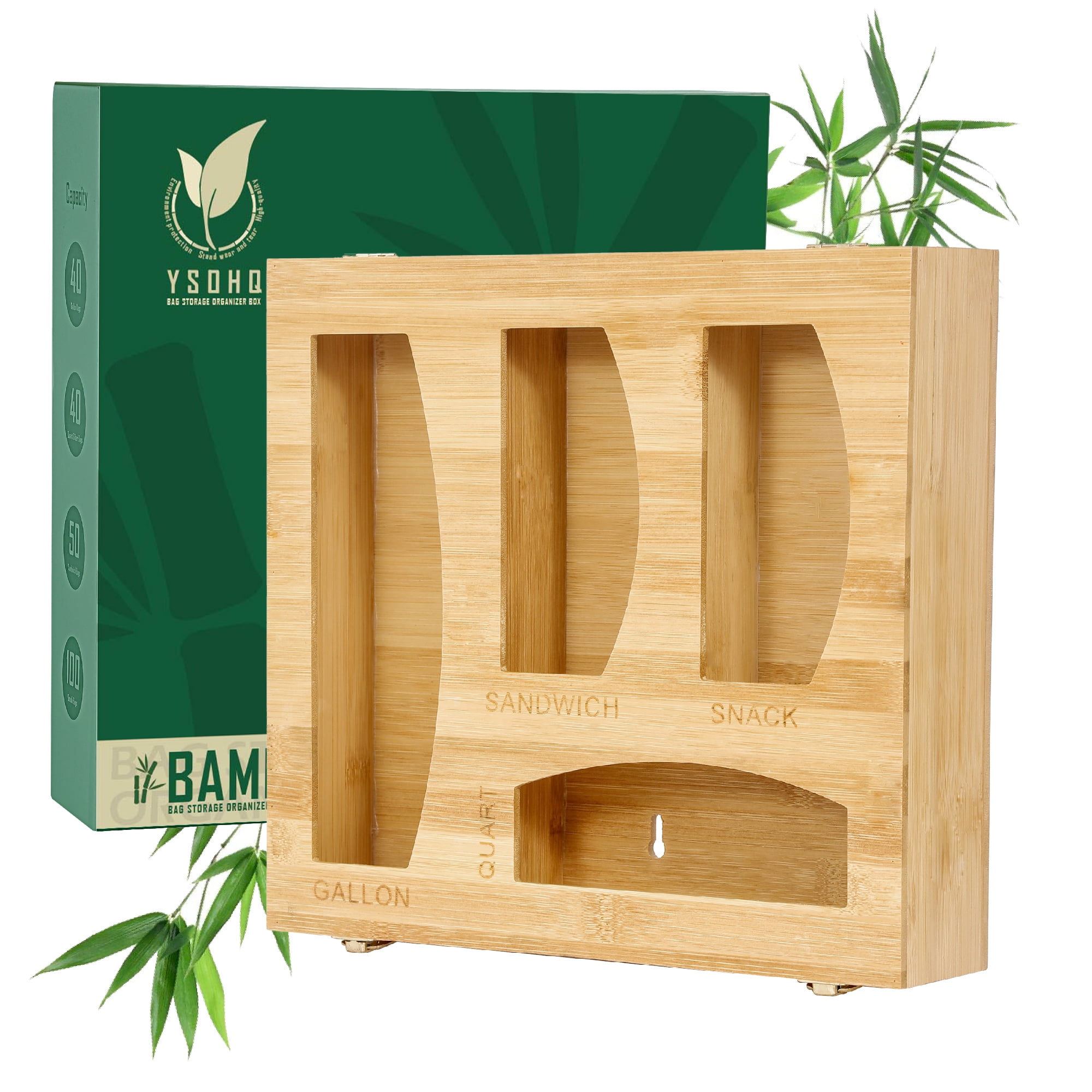 Ziplock Baggie Holder & Dispenser, Bamboo Plastic Keeper, Kitchen ...