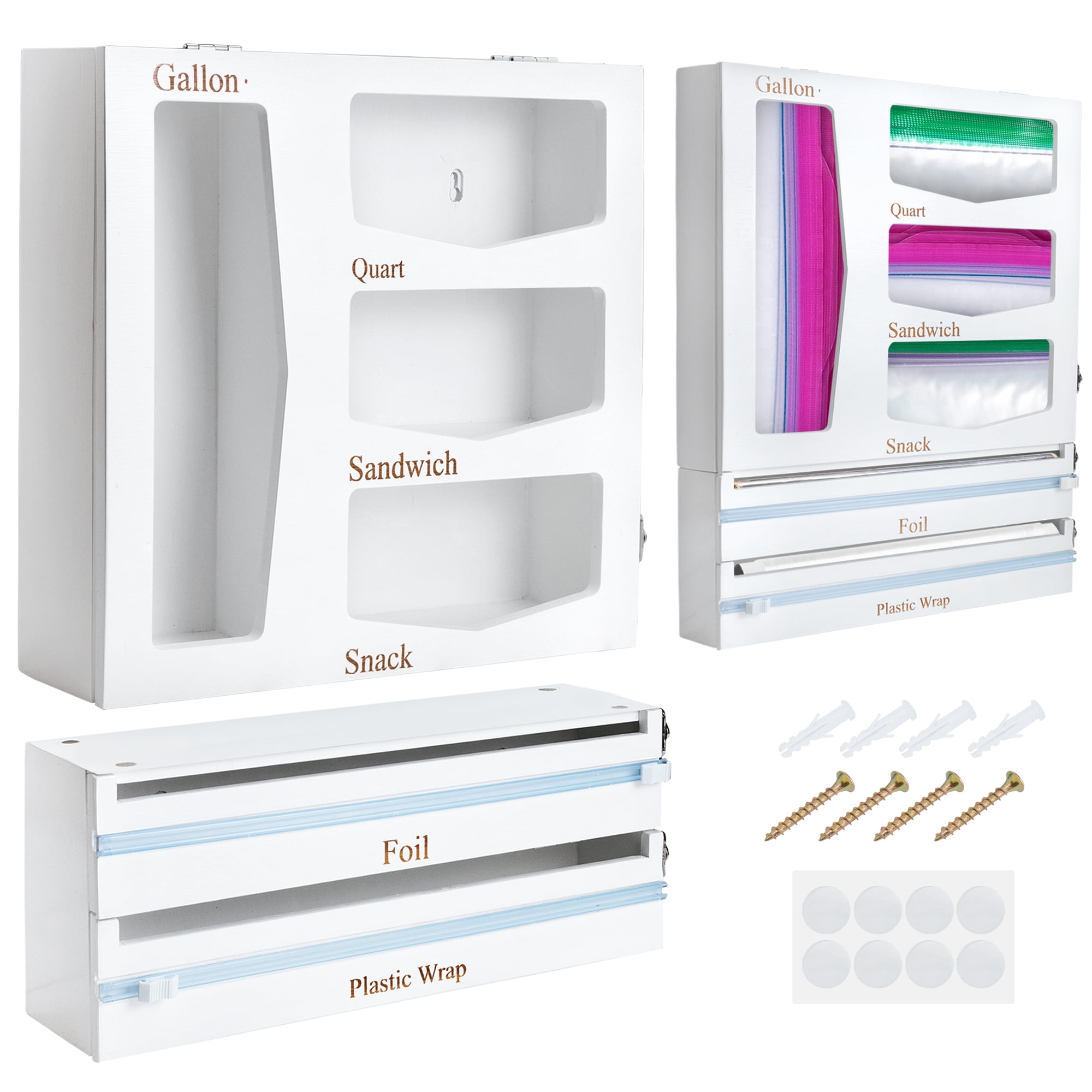Ziplock Bag Baggie Holder, Bamboo Food Storage Organizer with Foil ...